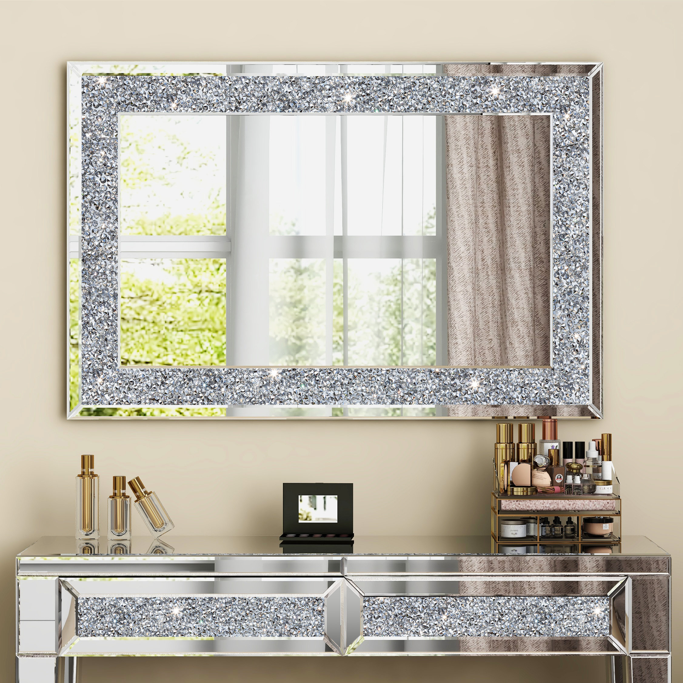 Everly Quinn Faustine Glam Crystal Accent Wall Mirror & Reviews | Wayfair