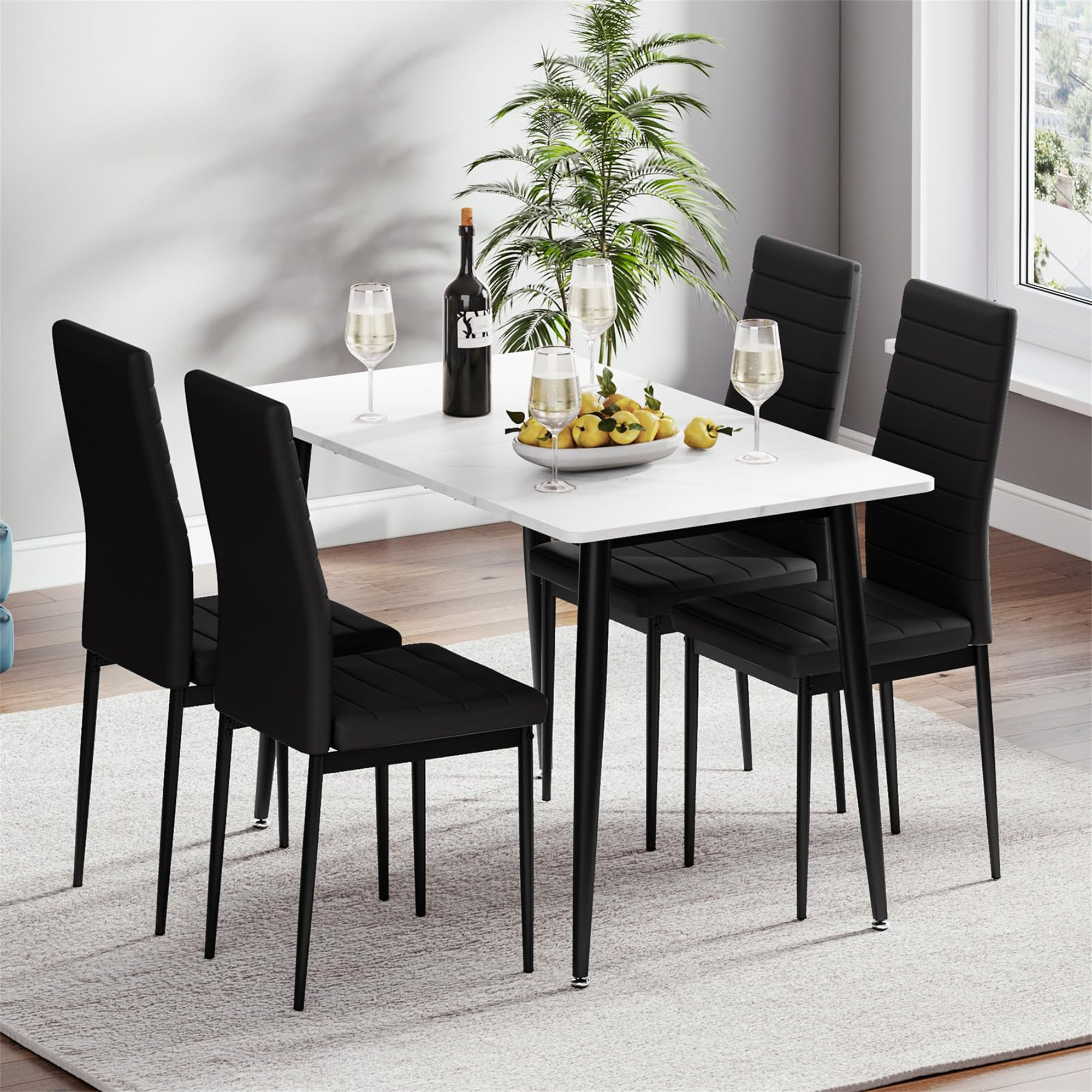 George Oliver Dining Table And Chairs Set Of 4, 120cm Marble Effect ...