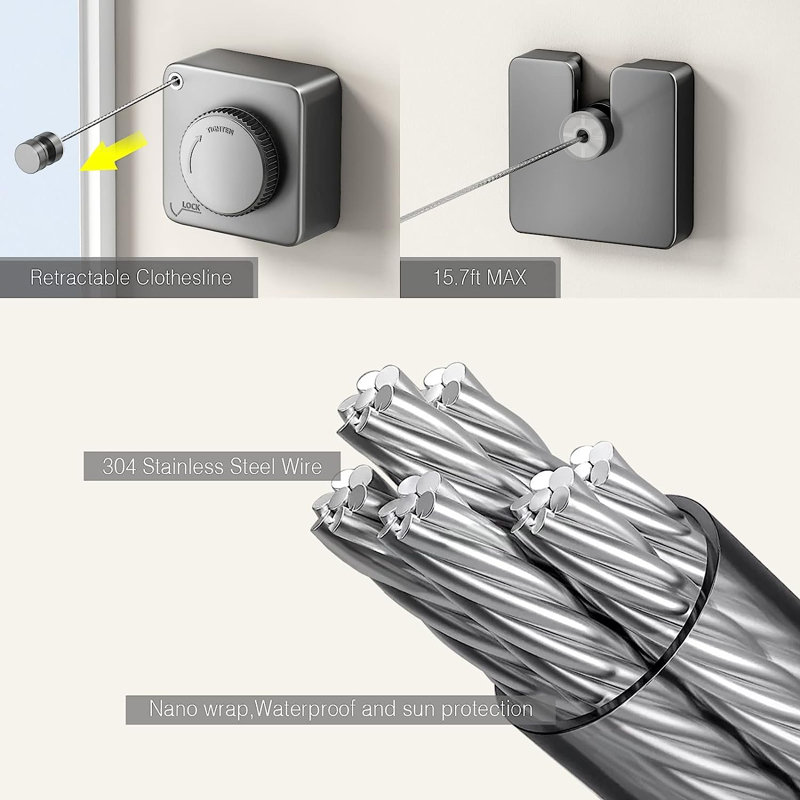 Rebrilliant Aydhin Durable Retractable Clothesline Non-Sagging, Heavy ...