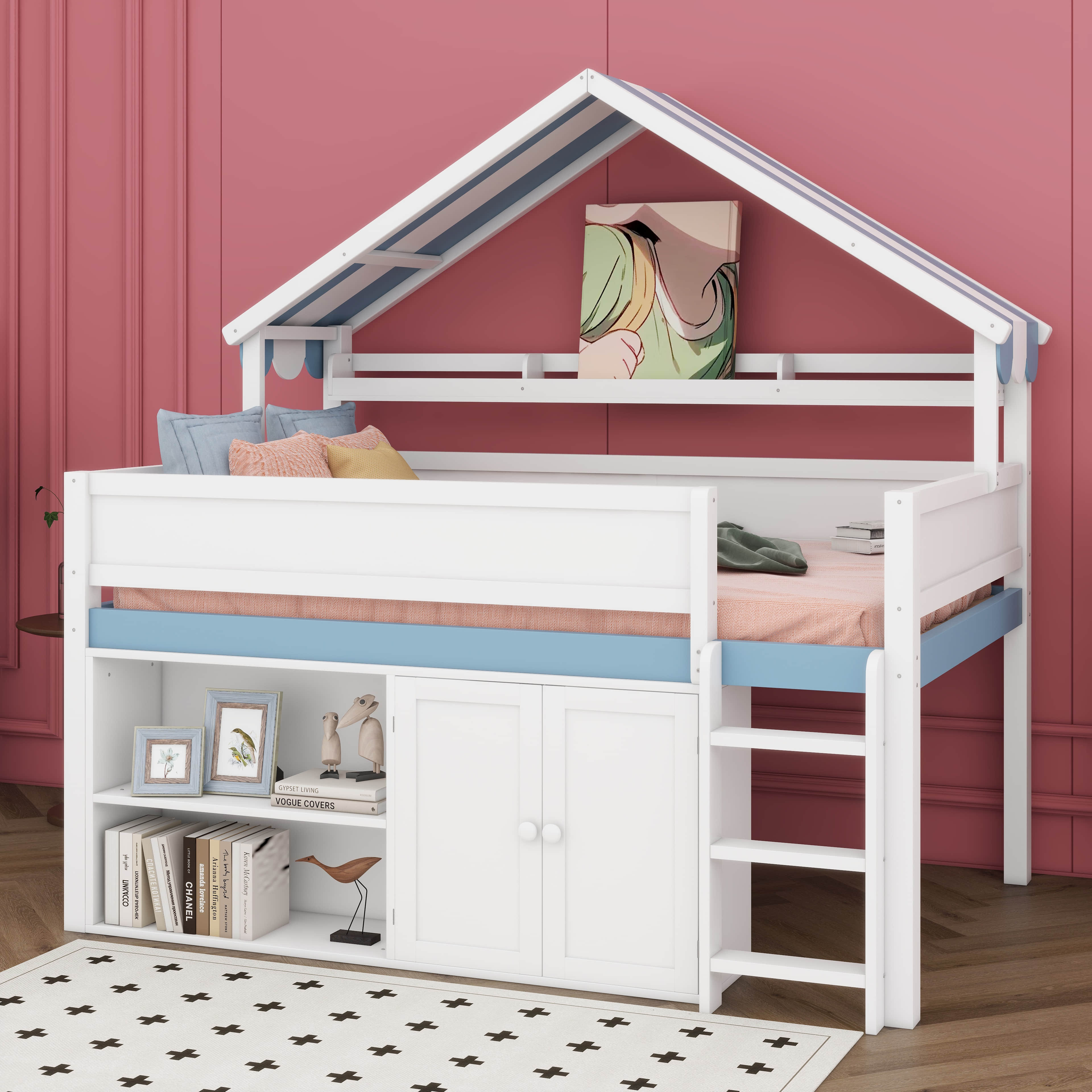 Ophelia & Co. Full Size Low Loft Bed With Canopy Roof, Wood Loft Bed ...