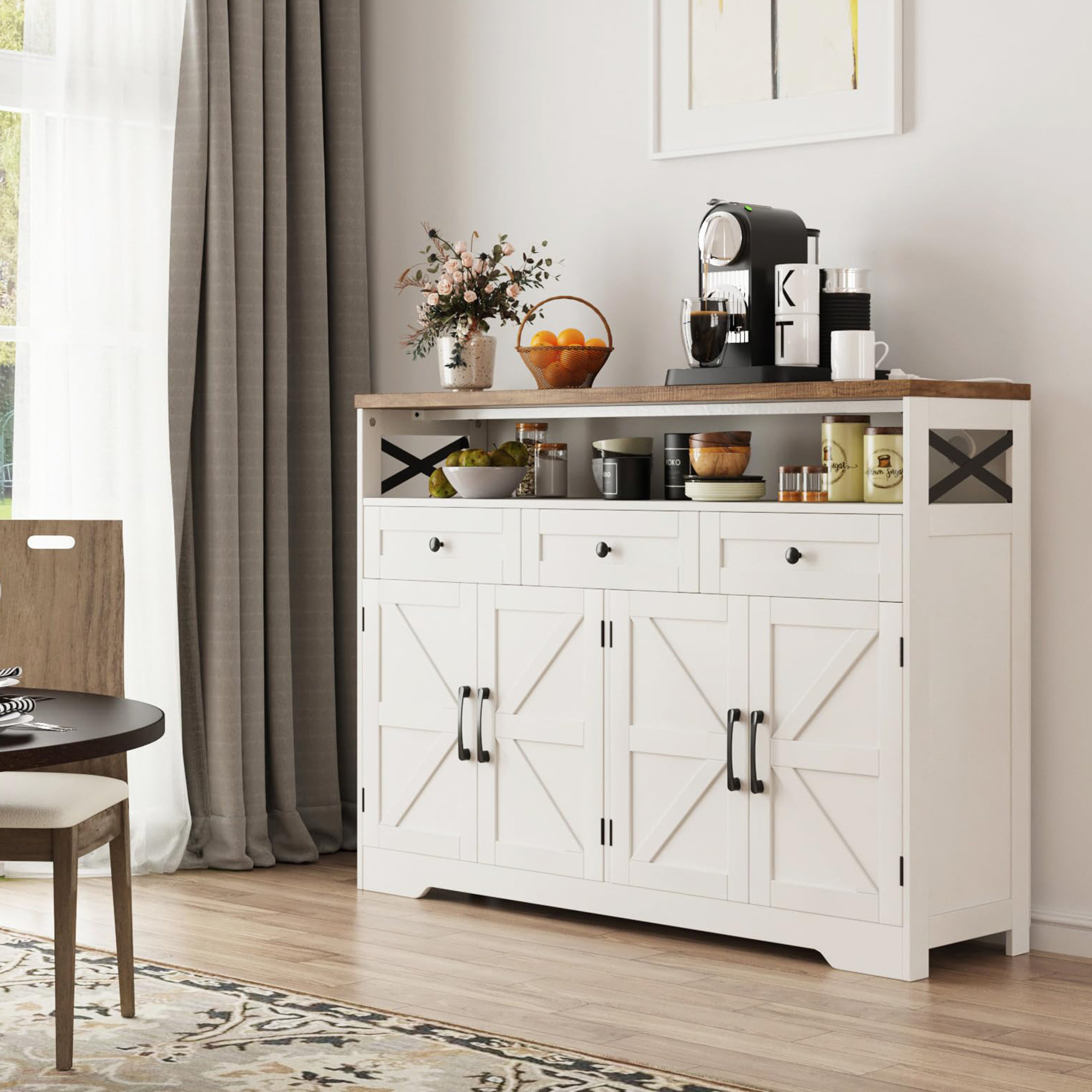 Gracie Oaks 52"L Freestanding Kitchen Pantry Farmhouse Style Storage ...