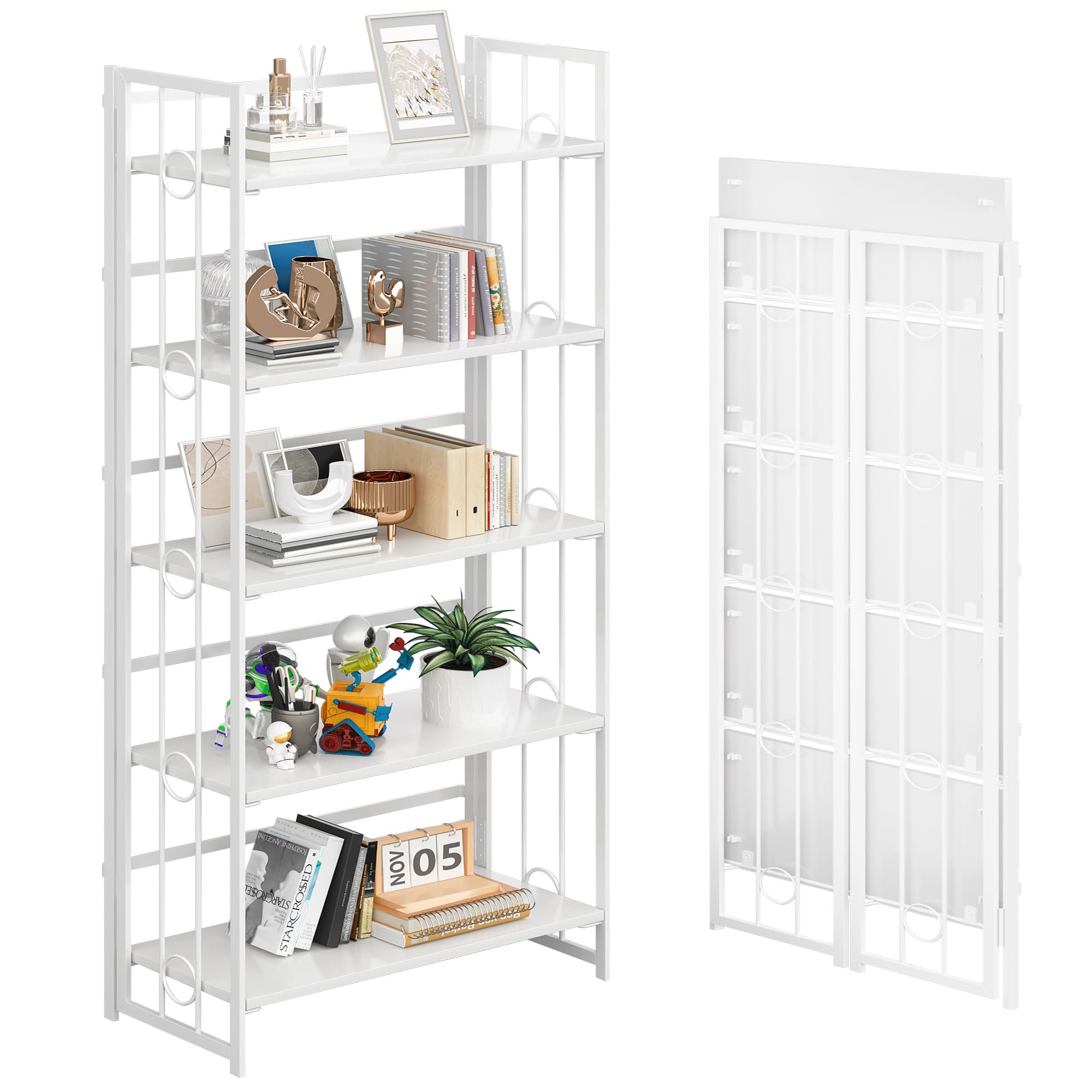 Hokku Designs No-Assembly 5 Tiers Folding Bookshelf Storage Shelves ...