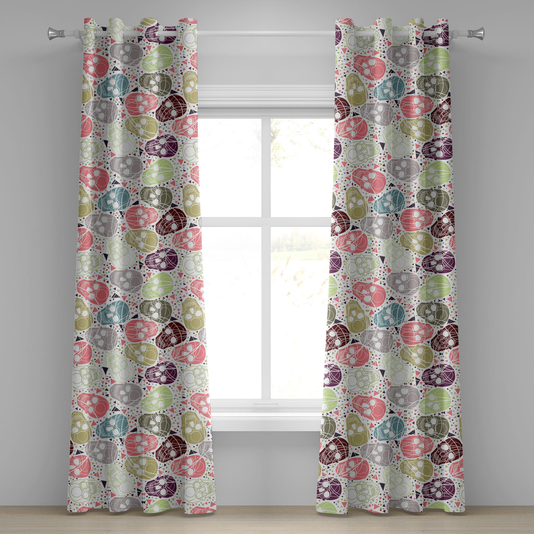 Dakota Fields Modern Gothic Grommet Curtain Simple Skulls Boho 50" x 54 ...