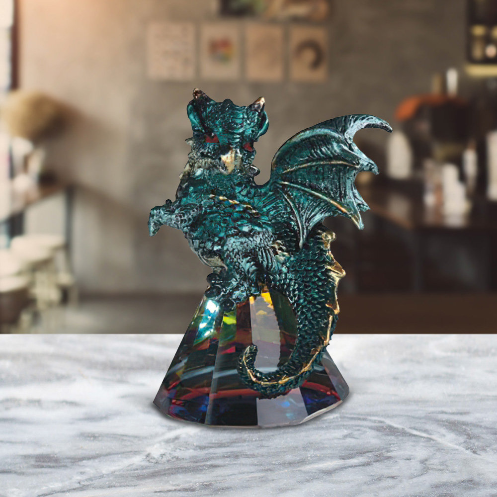 Trinx 3.5"H Green Dragon Standing on Pyramid Glass Figurine | Wayfair