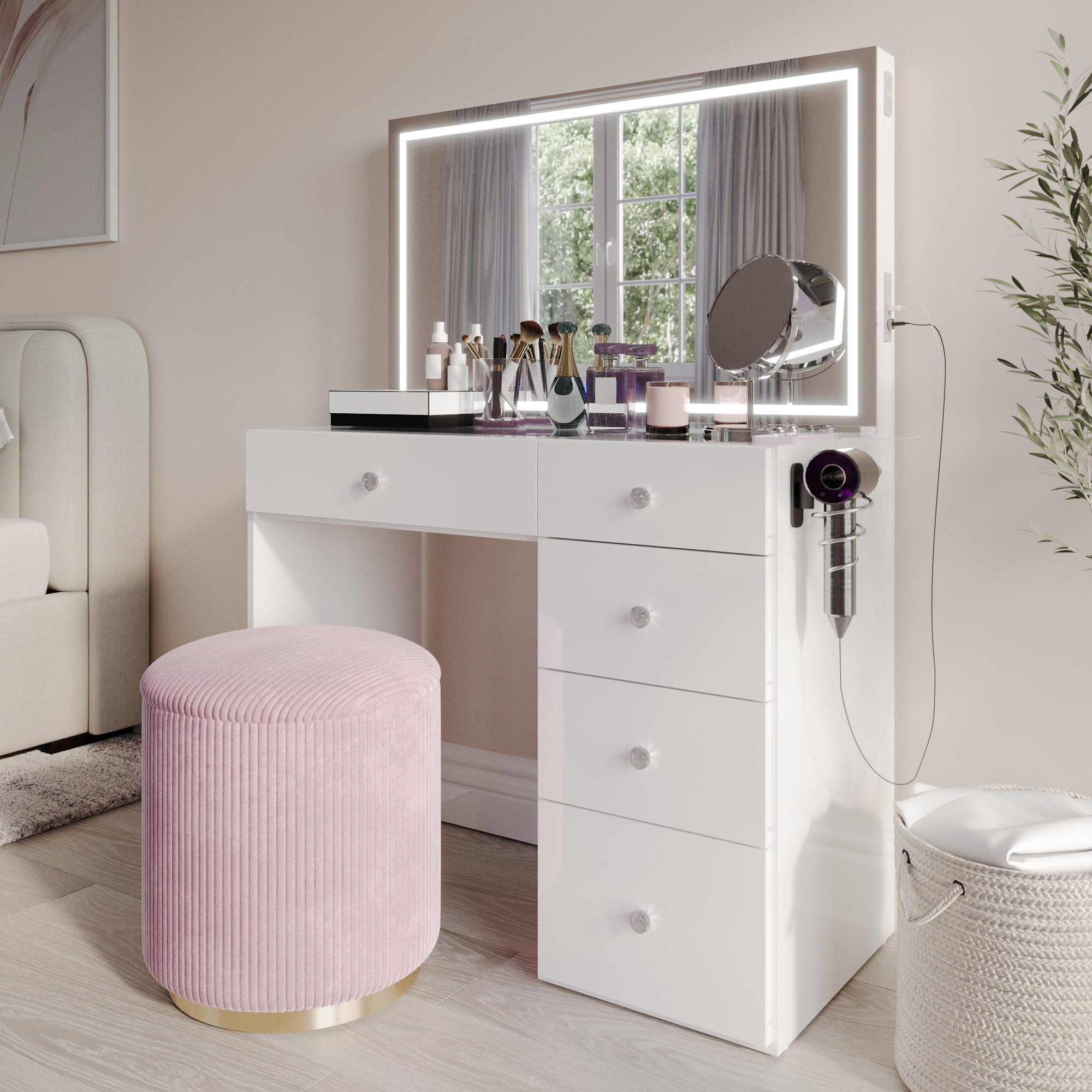 Boahaus LLC Emilia Compact Premium Vanity With Bluetooth Speakers & LED ...