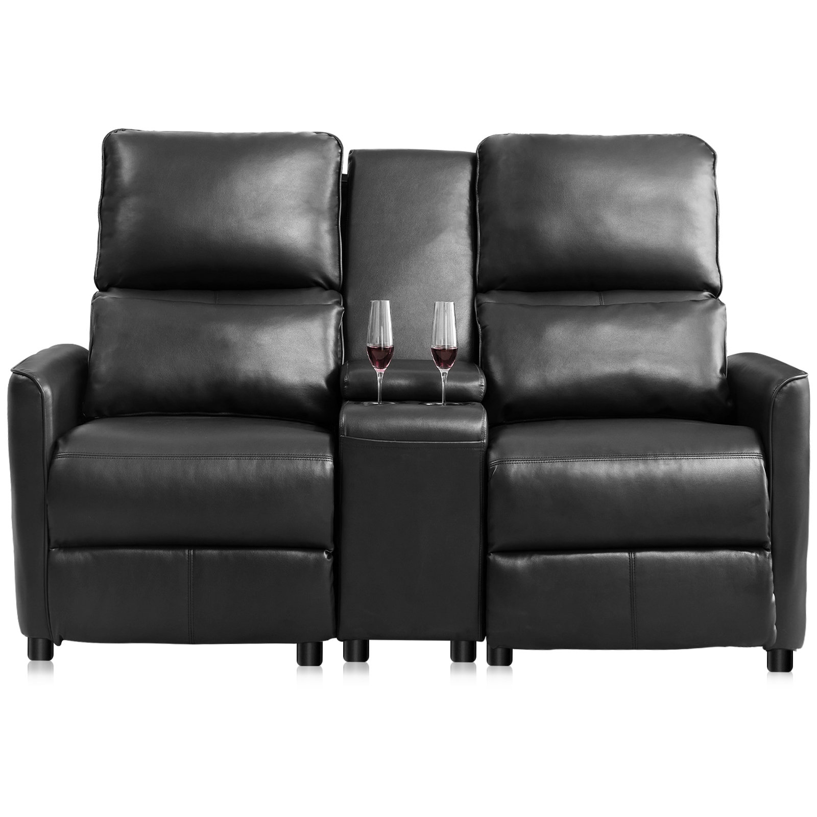 LETATA Manual Push Back Reclining Loveseat Sofa With Center Console ...