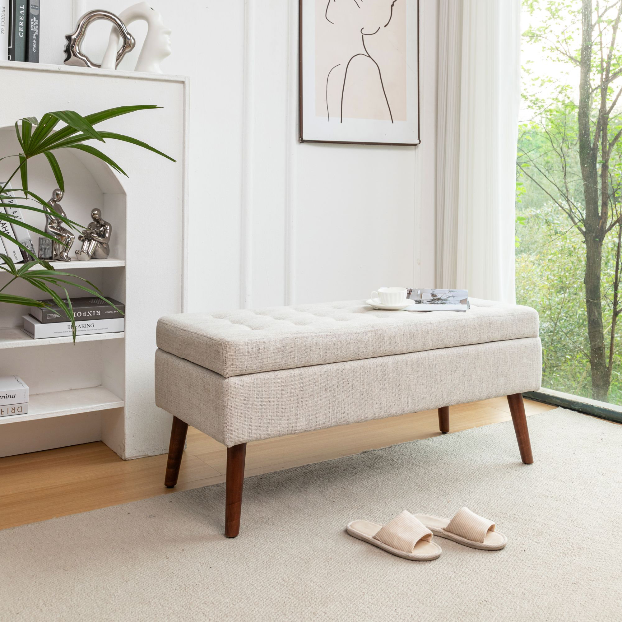Ivy Bronx Abisali Linen Upholstered Storage Bench | Wayfair