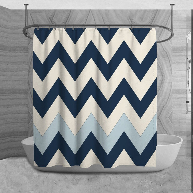 Bless international Chevron Shower Curtain Pattern Bathroom Decor Blue ...