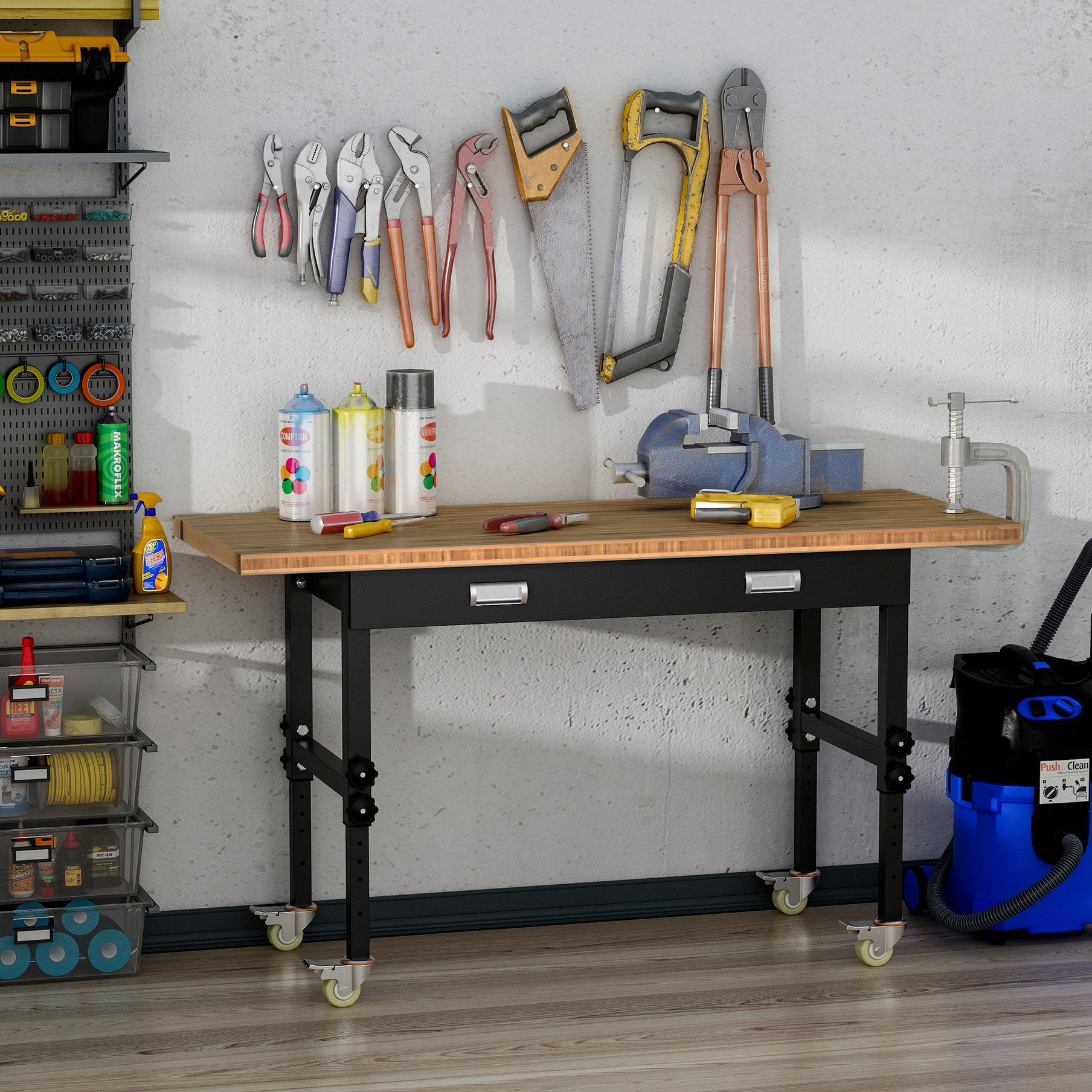 17 Stories 59" Workbench With Drawer, Tabletop & Adjustable Legs. 1320 ...