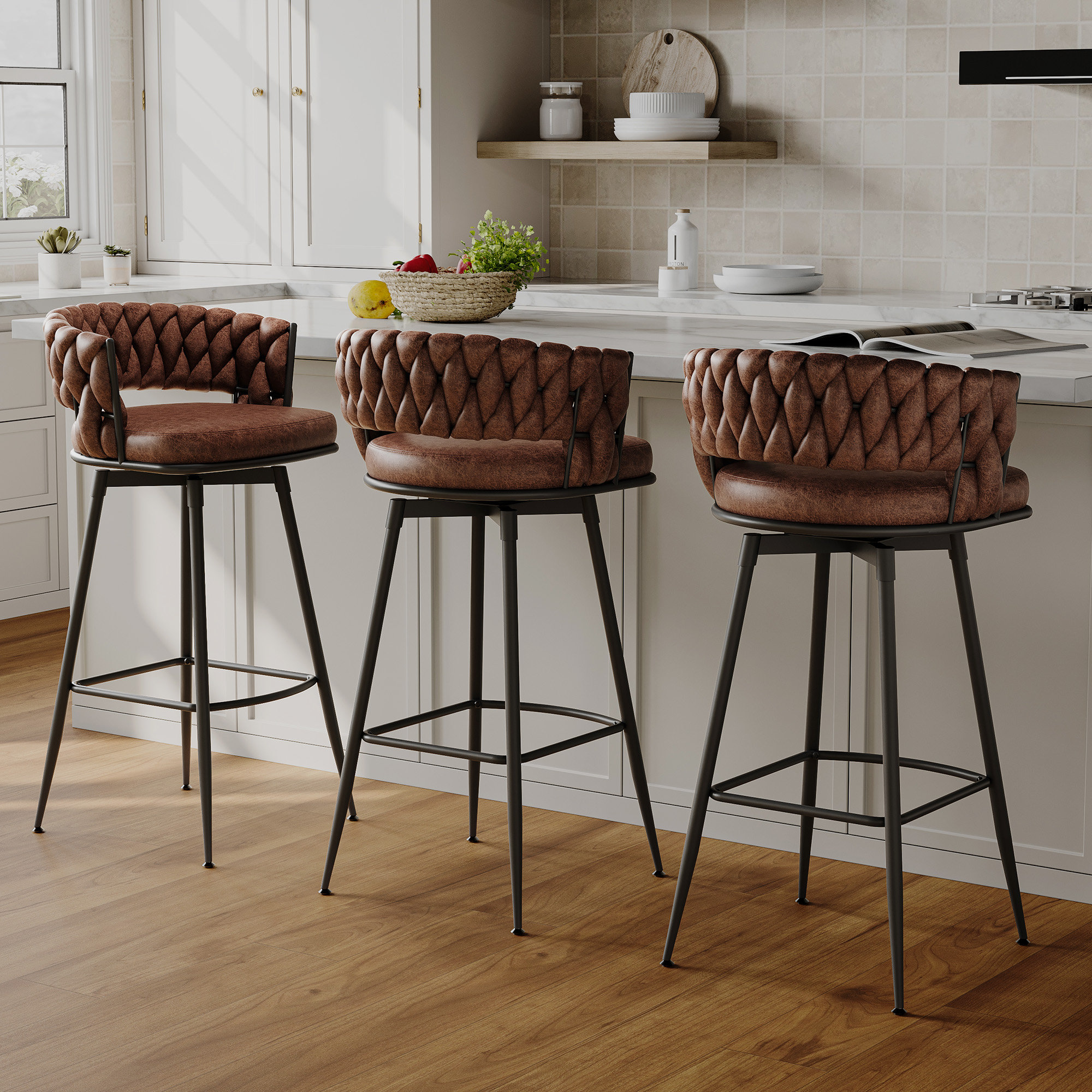 17 Stories Modern Upholstered Swivel Bar Stools&Counter stool with Low ...