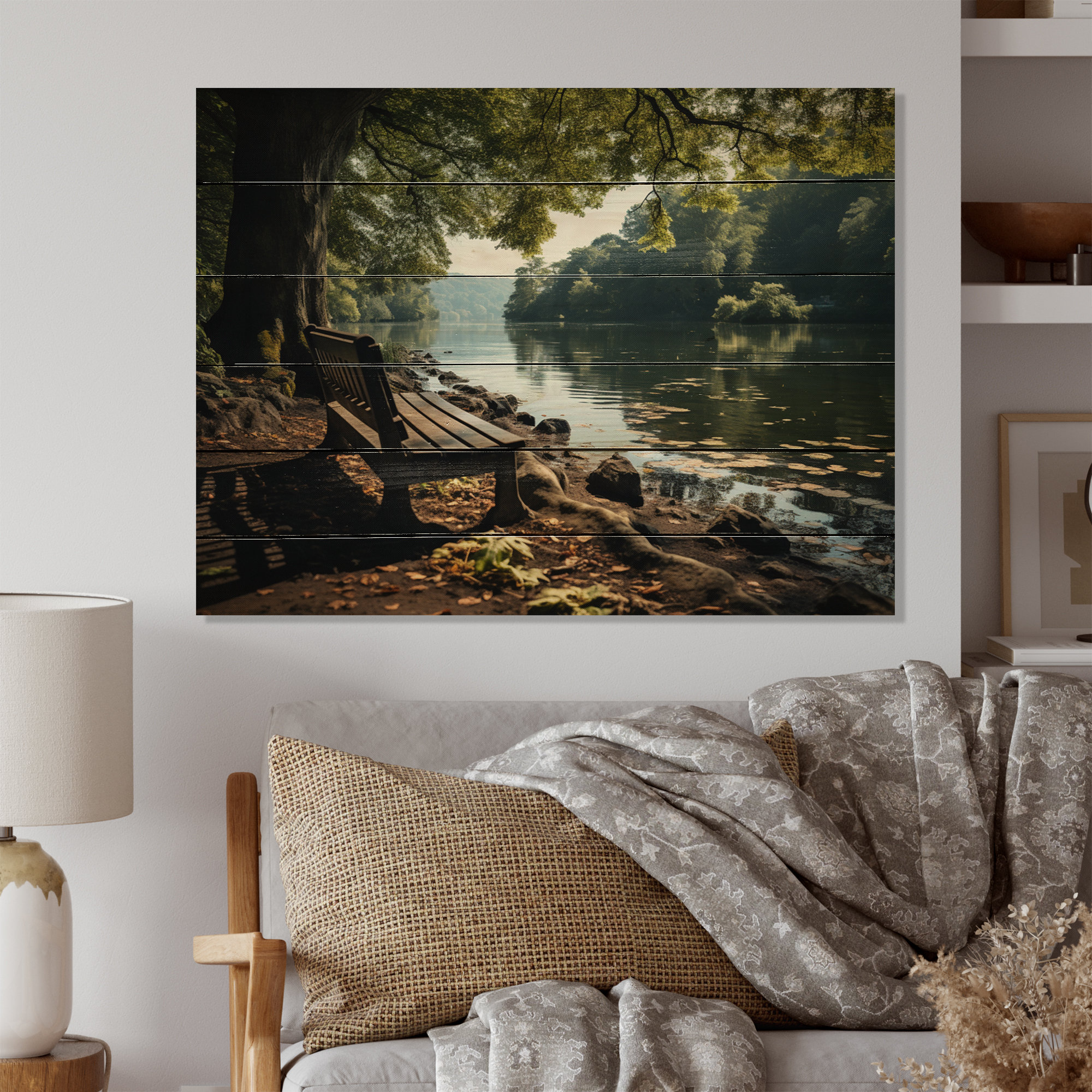 Loon Peak® Lakehouse Bench Relaxation I On Wood Print | Wayfair