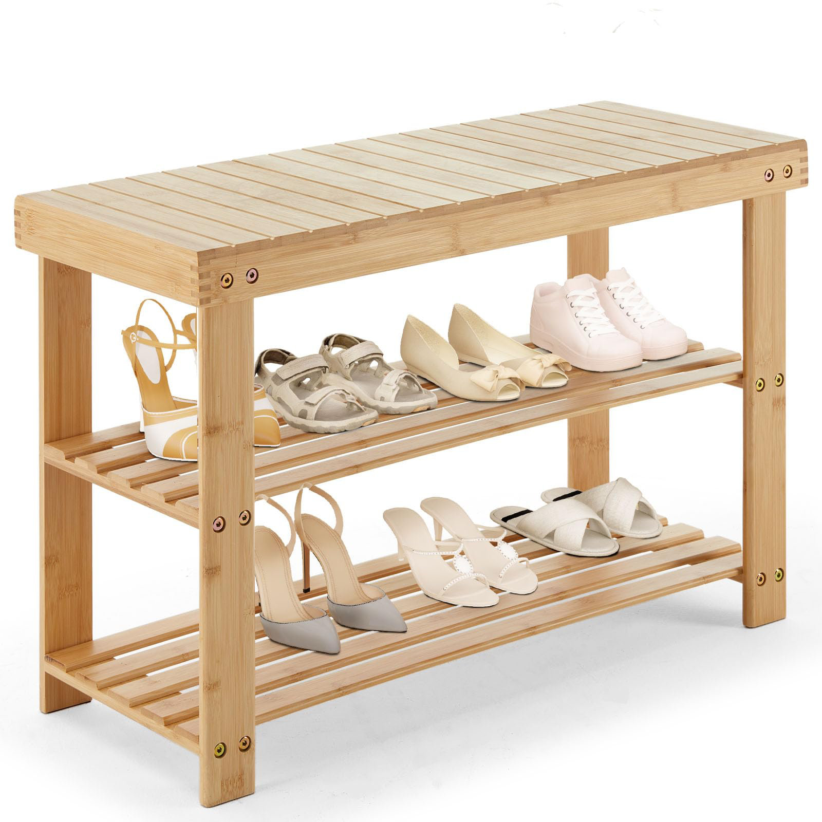 Latitude Run® Three-Tiered Bamboo Entryway Bench, Suitable For Bedrooms ...