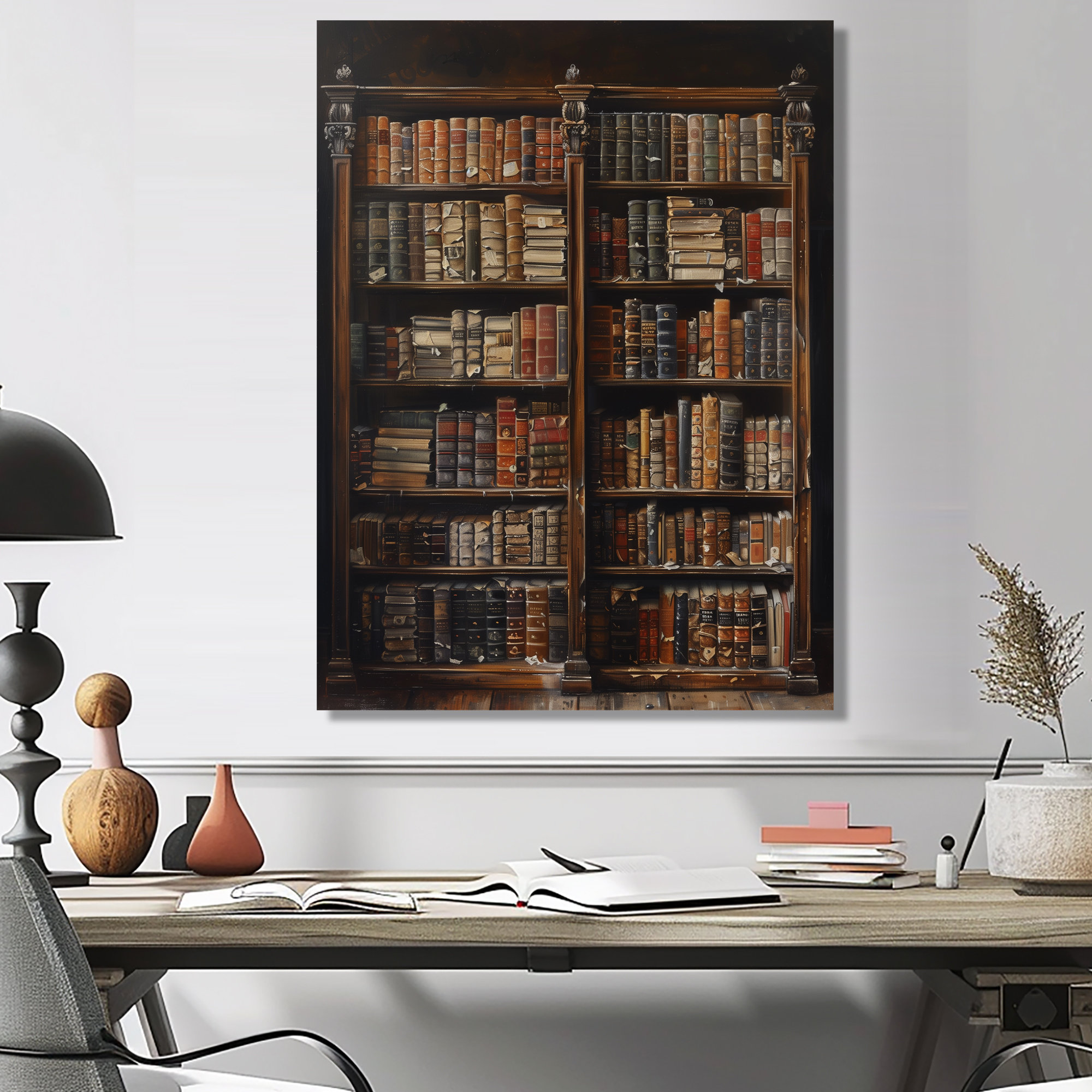 Design Art Brown Library Shelves Historic Haven I - Libraries Wall ...