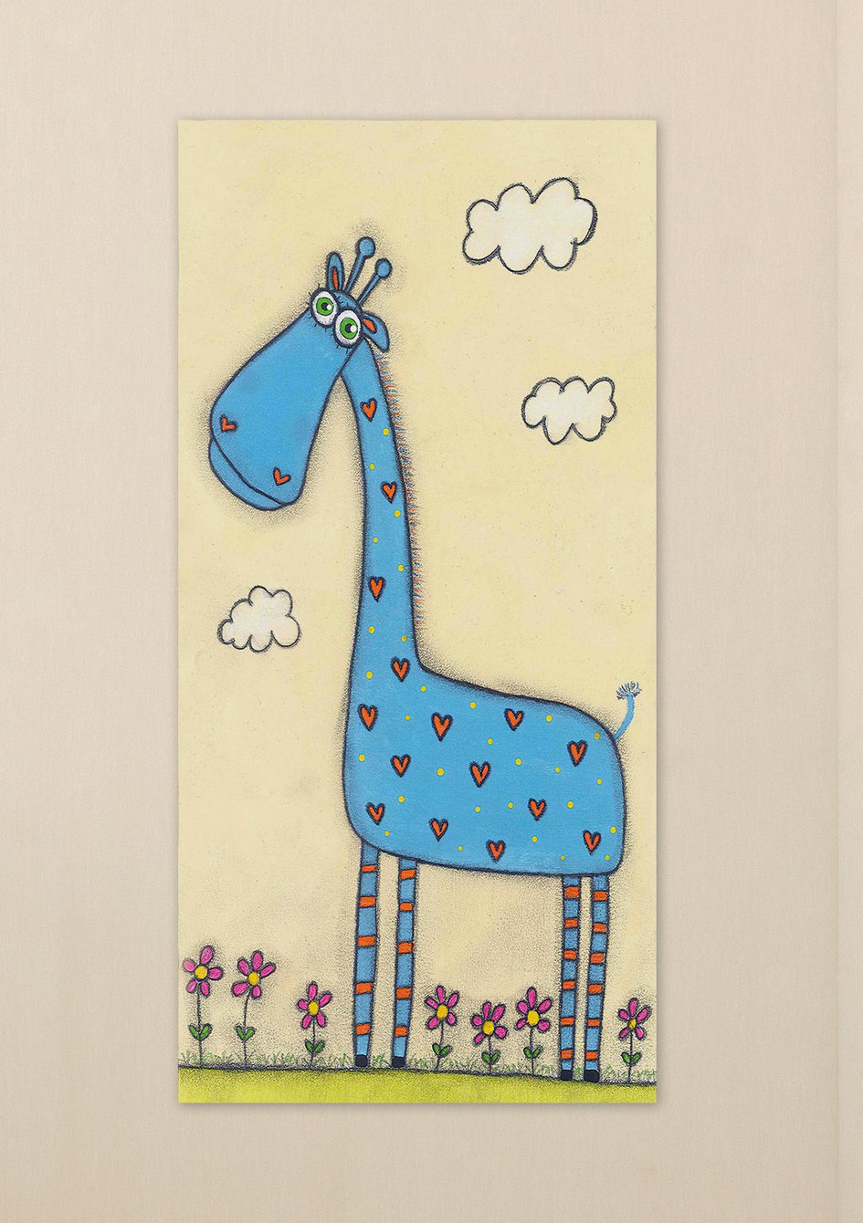 Marmont Hill 'Blue Giraffe' Print on Wrapped Canvas | Wayfair