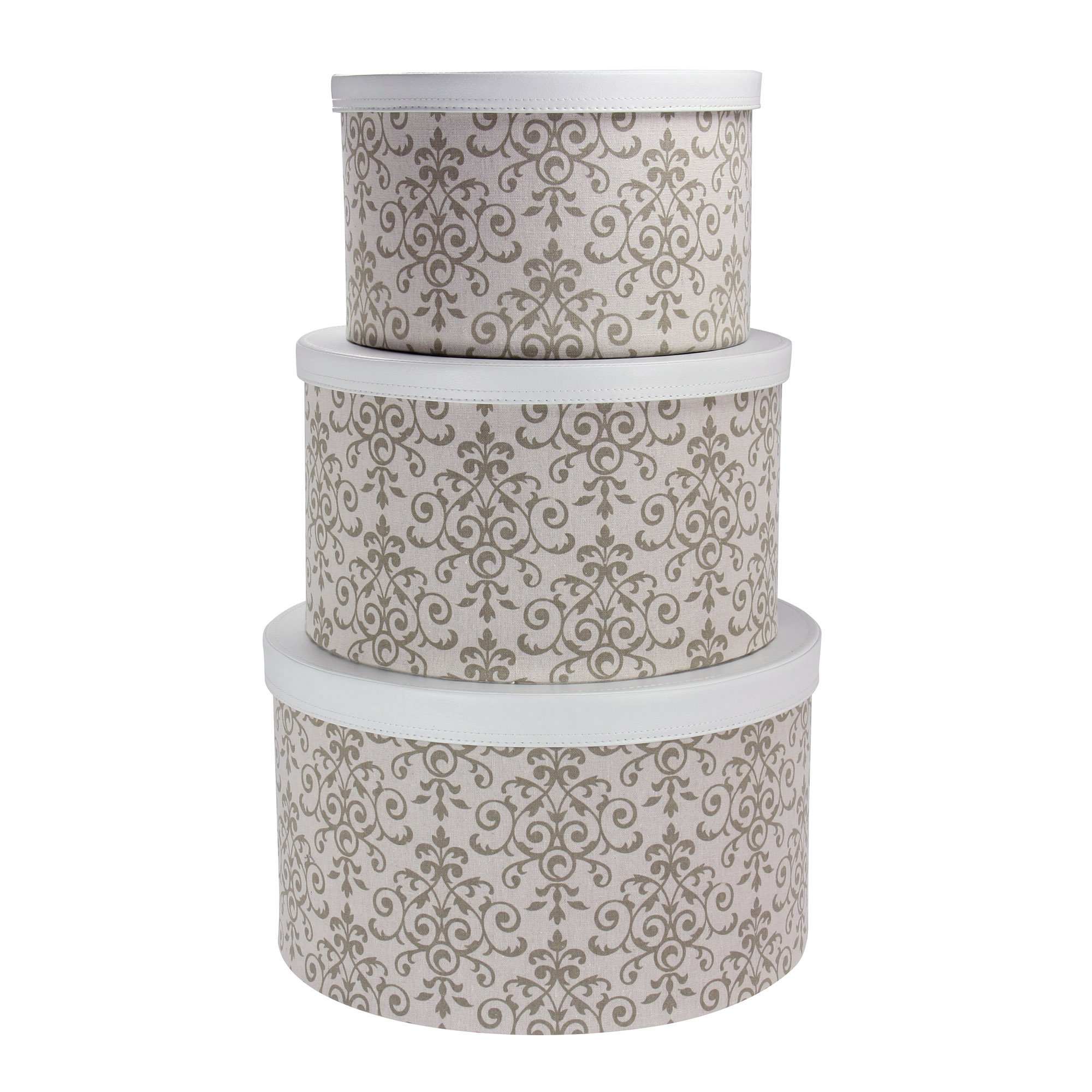 August Grove Bodo 3 Piece Beige Hat Box Set with Faux Leather Lids ...