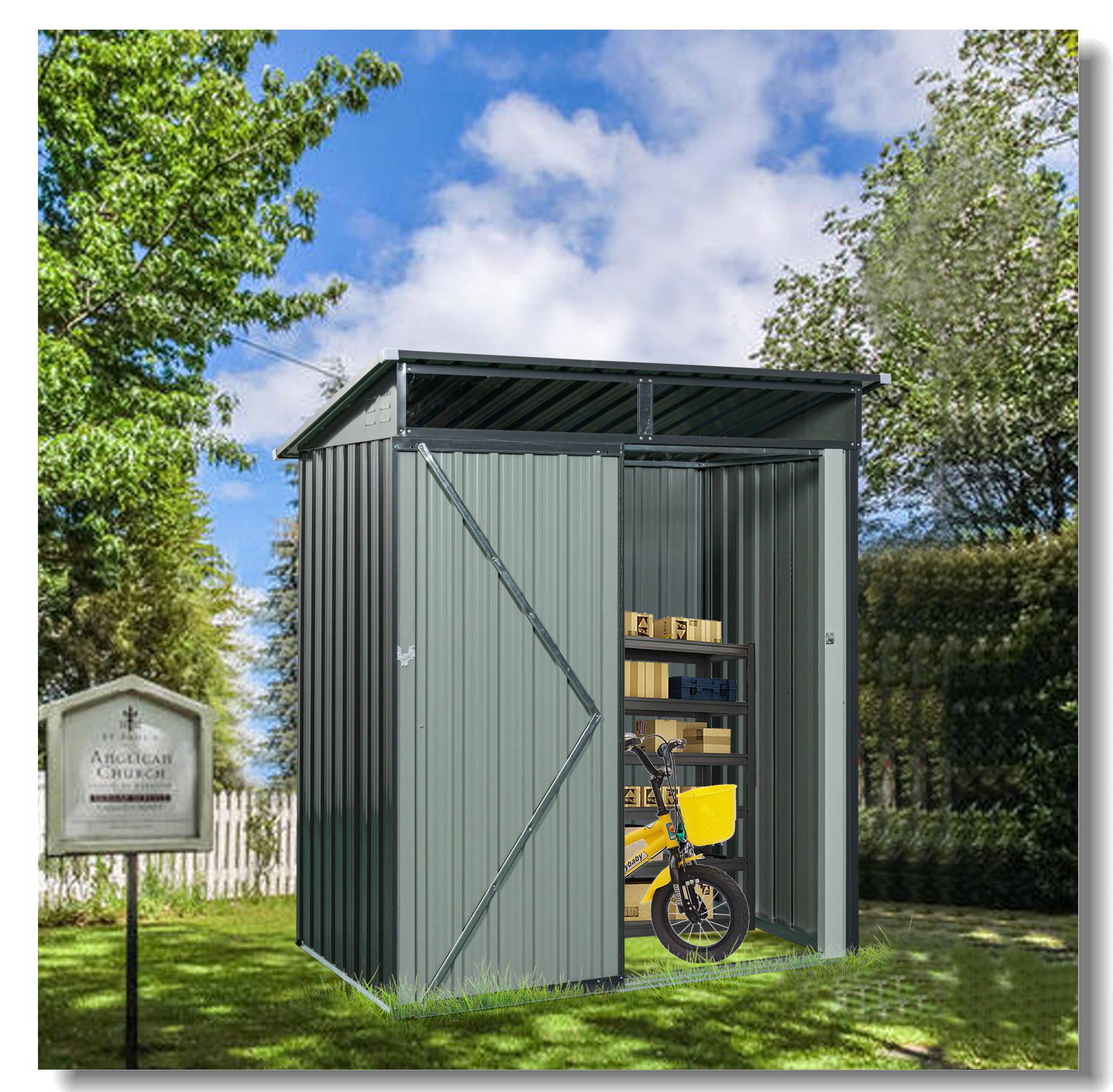 yuanhuan 5Ft X 3Ft Outdoor Metal Storage Shed Transparent Plate Gray ...