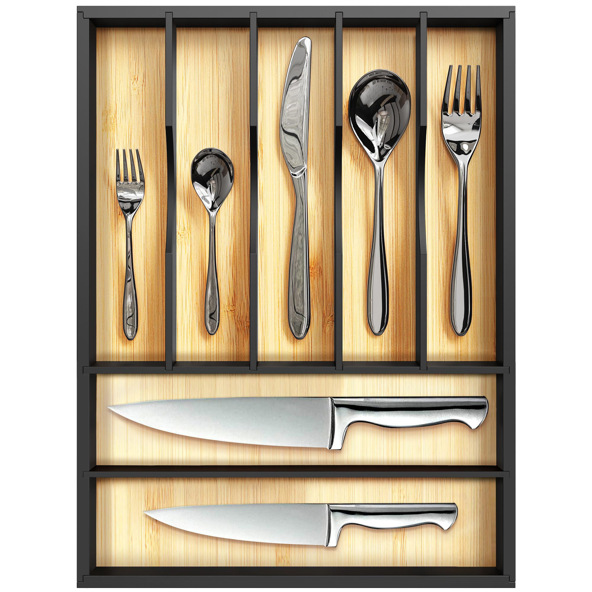 Rebrilliant Bamboo Utensil Rack And Silverware Organizer, Kitchen ...