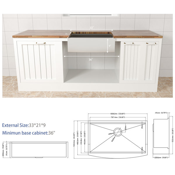 Crafted Palm 33" Stainless Steel Kitchen Sink - 33X21x9 Inch ...