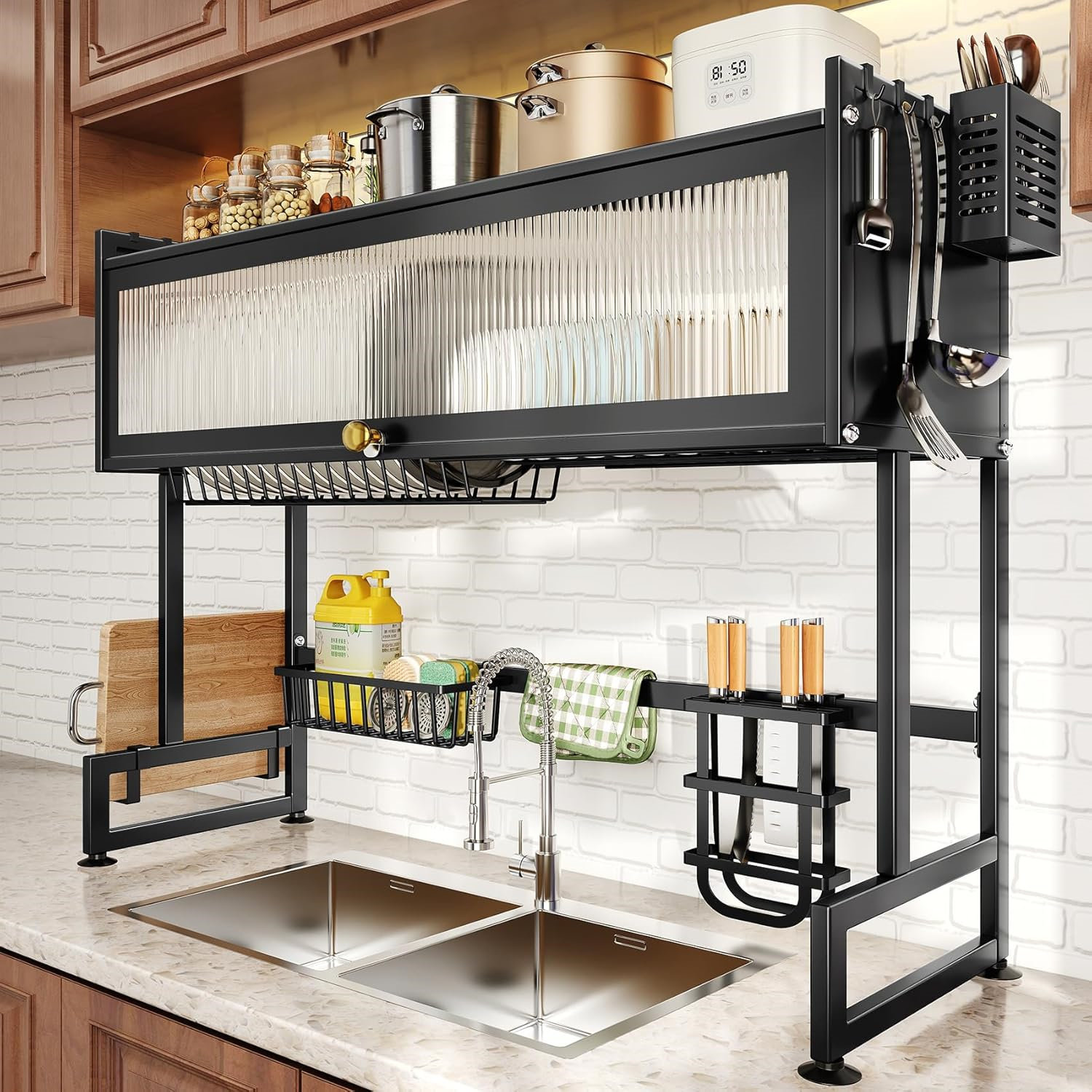 PAVORA Over The Sink Dish Drainer Drying Rack - Large Metal Dish Rack ...