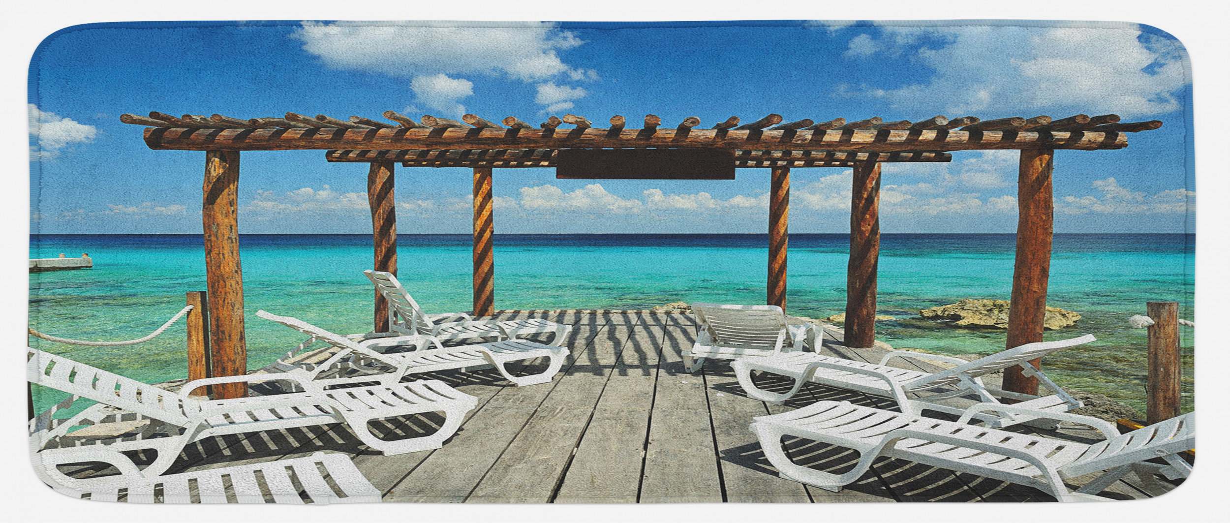 East Urban Home Beach Sunbeds Ocean Sea Scenery With Wooden Seem Pier ...