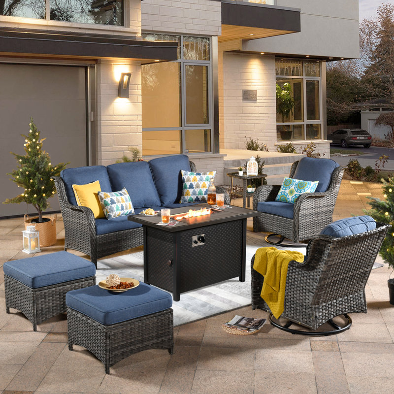 Latitude Run® Romed 7 - Person Outdoor Seating Group with Fire pit and ...