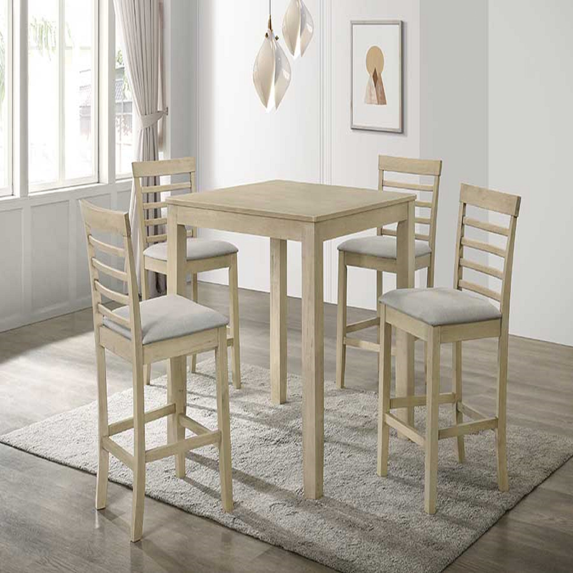 Red Barrel Studio® Beautiful Cream Color Counter Height 5Pc Dining Set ...
