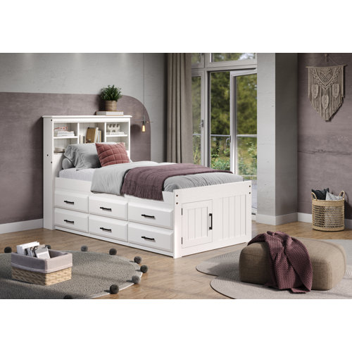 Lark Manor Solid Wood Full Bookcase Bed With 6 Drawers | Wayfair
