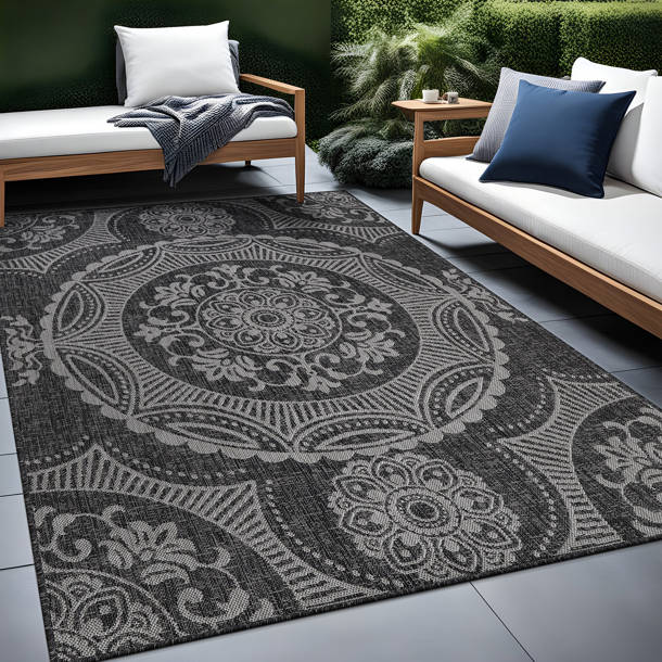 Wade Logan® Waikiki Gray/Dark Gray Indoor/Outdoor Rug & Reviews | Wayfair