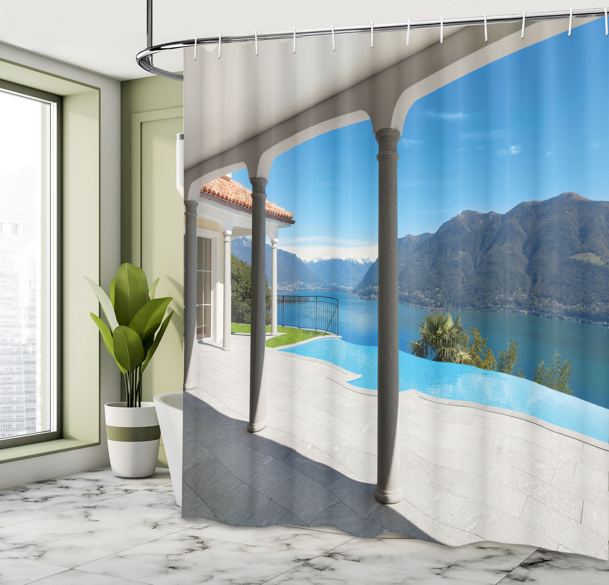 Dakota Fields Italian Shower Curtain Lake Maggiore Alps View Turquoise ...