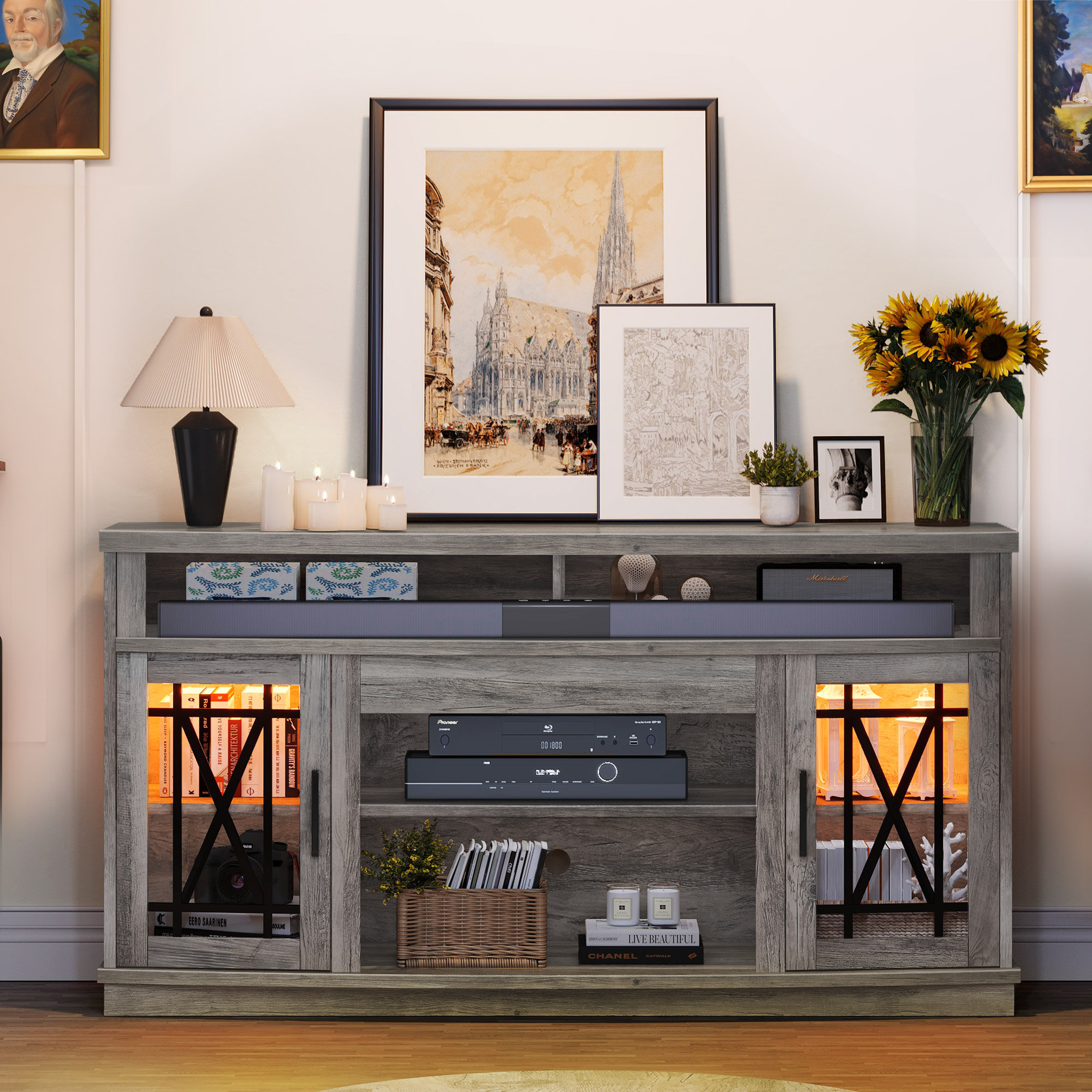 Laurel Foundry Modern Farmhouse® LED Farm House TV Stand with Tempered ...