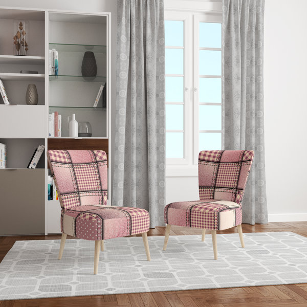 Gracie Oaks Pink Denim Patchwork - Upholstered Patterned Accent Side ...