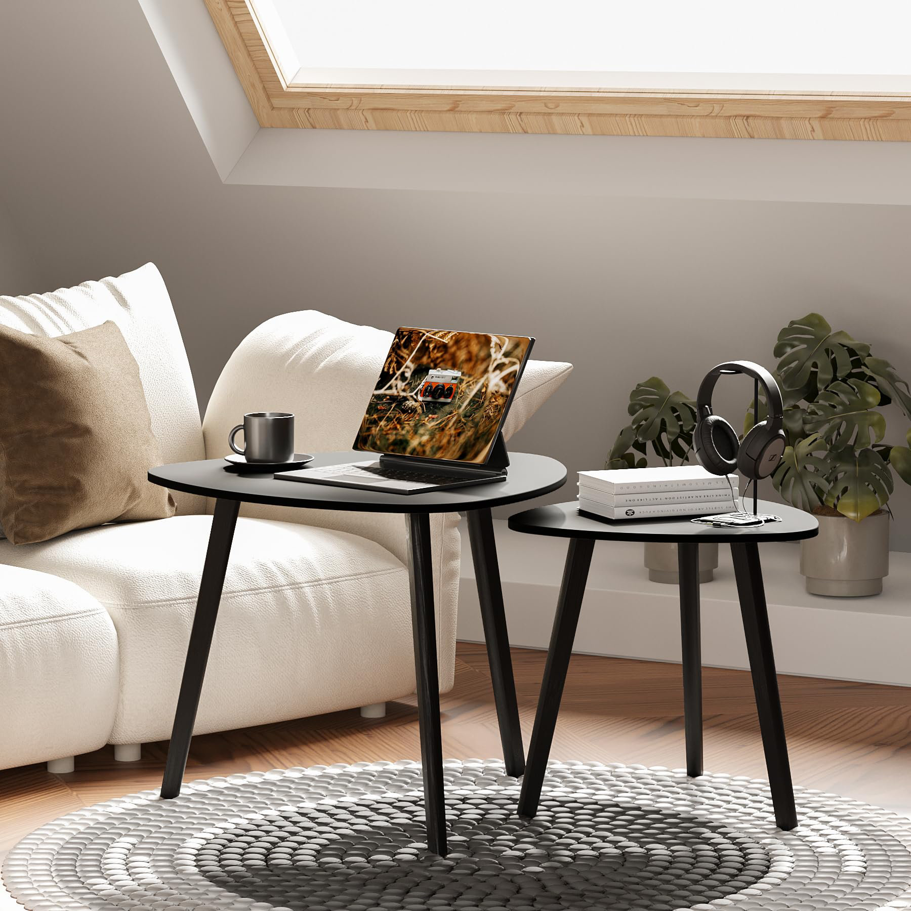 George Oliver Bamboo Nesting Triangle End Table,Set Of 2 Coffee Table ...