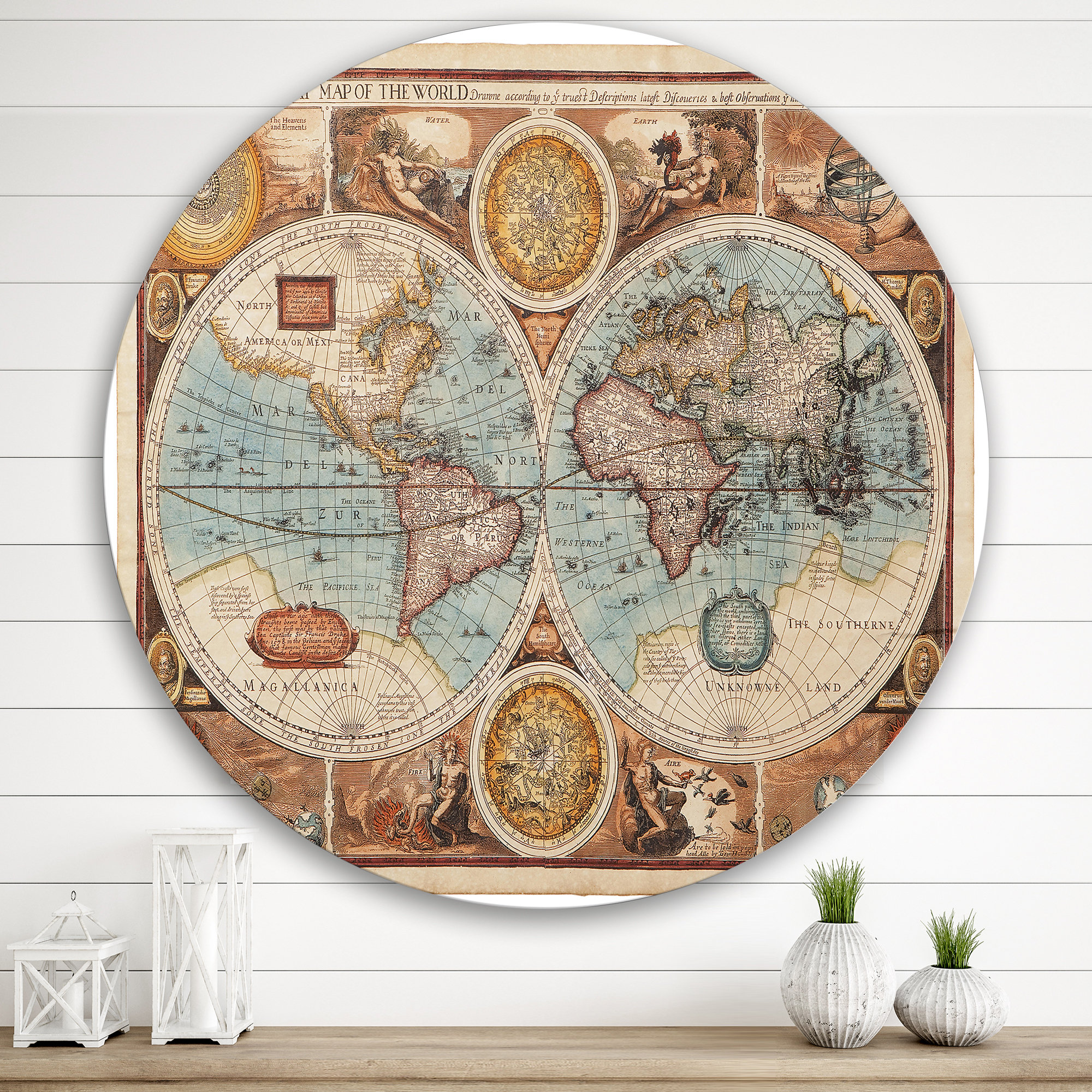 East Urban Home Ancient Map Of The World VIII - Vintage Metal Circle ...