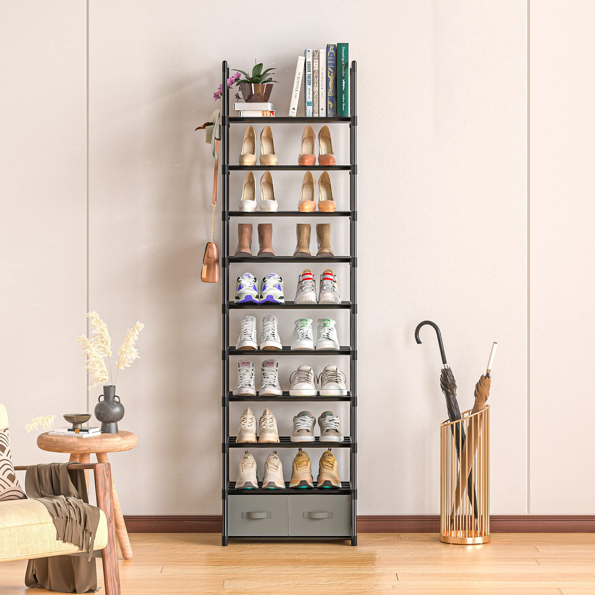 Rebrilliant Sturdy Metal Shoe Rack Organizer, Closet Narrow Shoe Rack ...