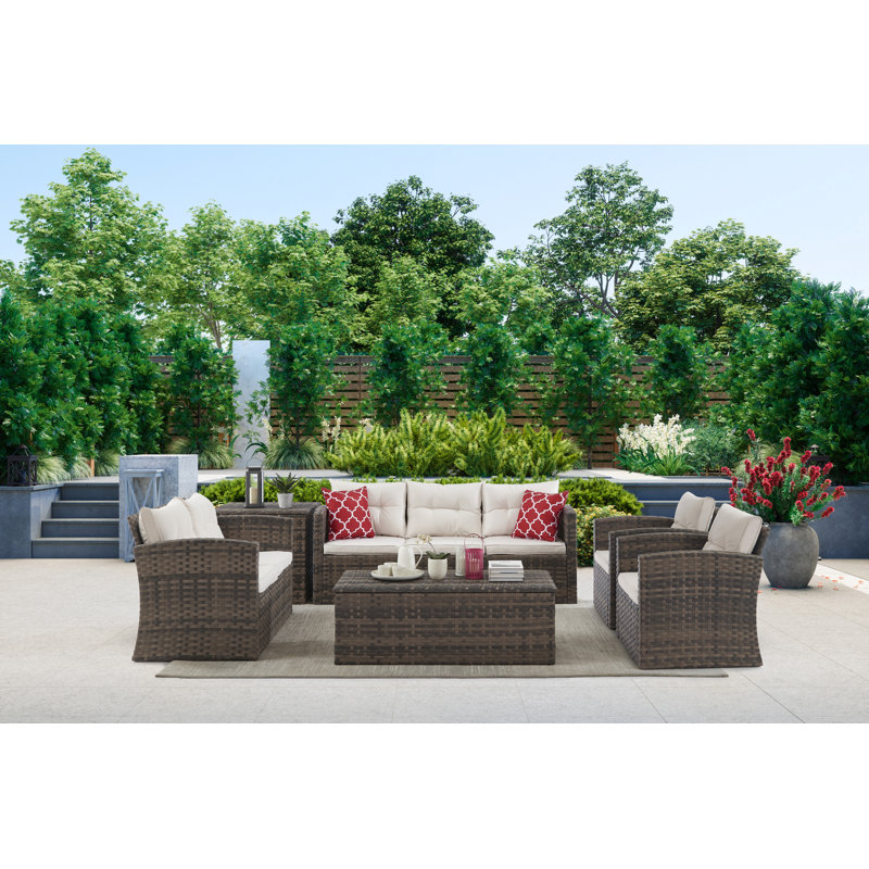 Latitude Run® Mahirul 7 - Person Outdoor Seating Group with Cushions ...