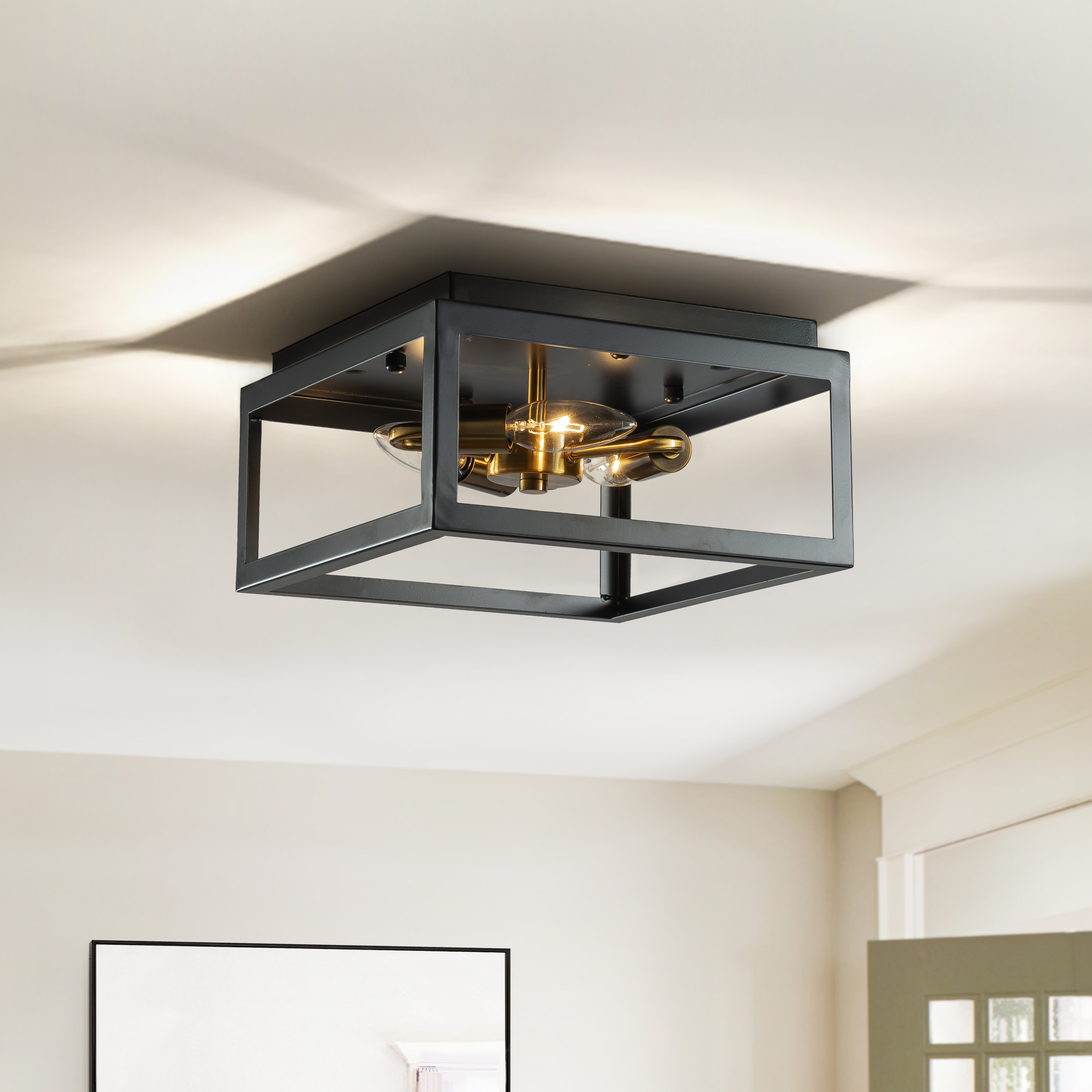 17 Stories Deyadira Modern Industrial Matte Black Flush Mount Square ...