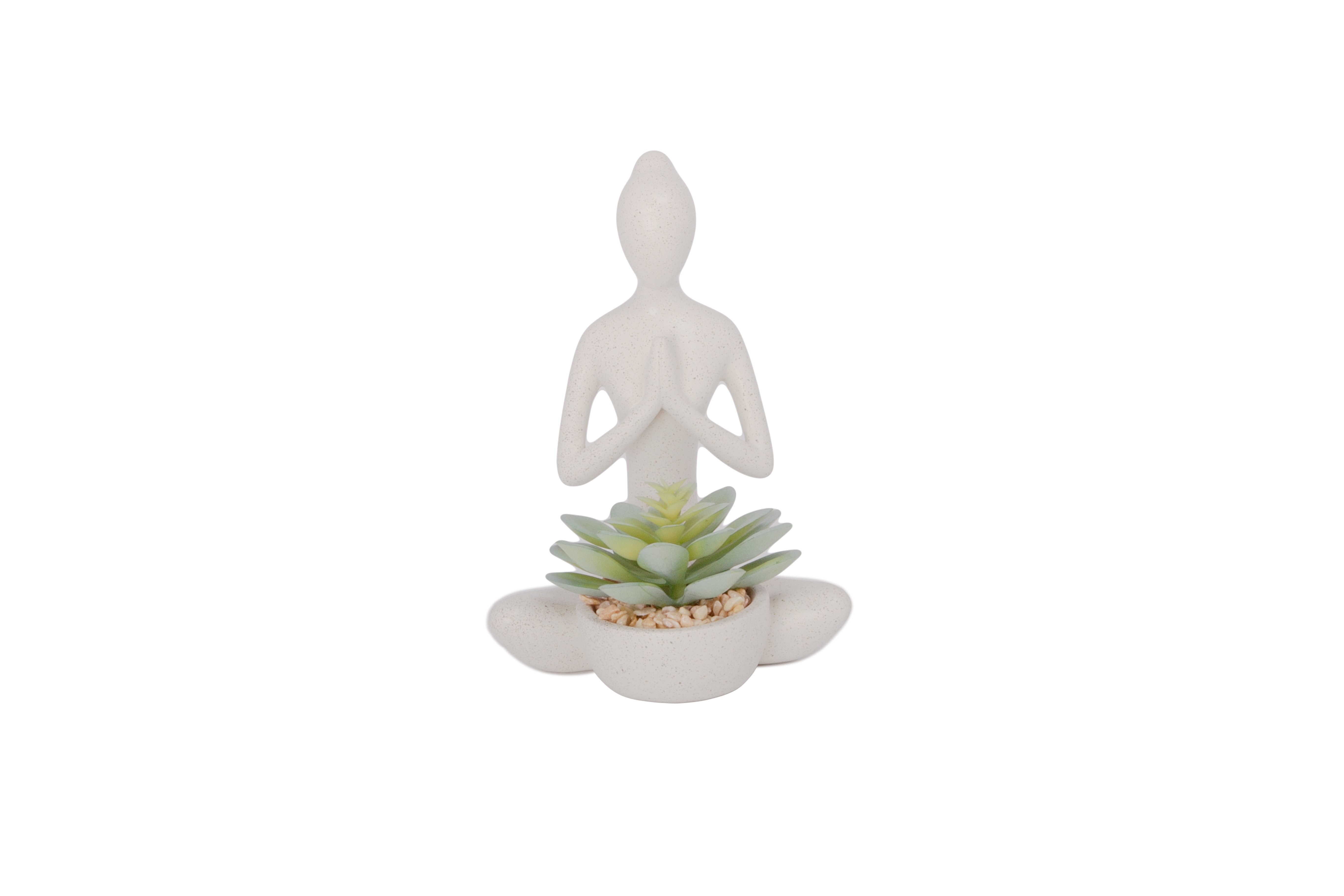 Dakota Fields Polyresin Yoga Arms Crossed Fake Plant Pot Light Gray ...