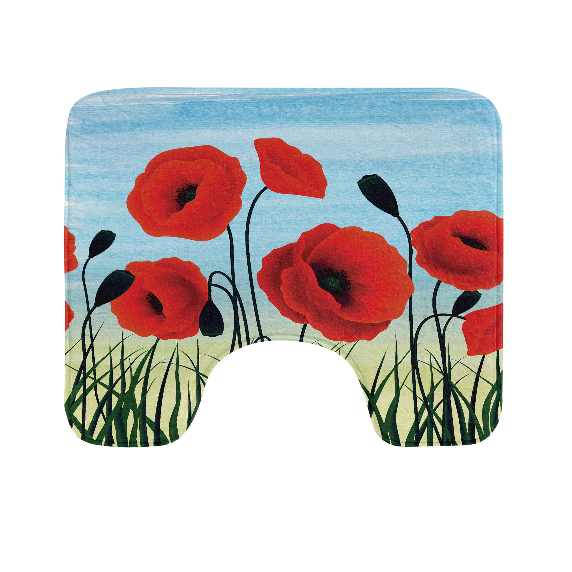 East Urban Home Poppy Flower Toilet Mat U-Shape Bathroom Rug 20 ...