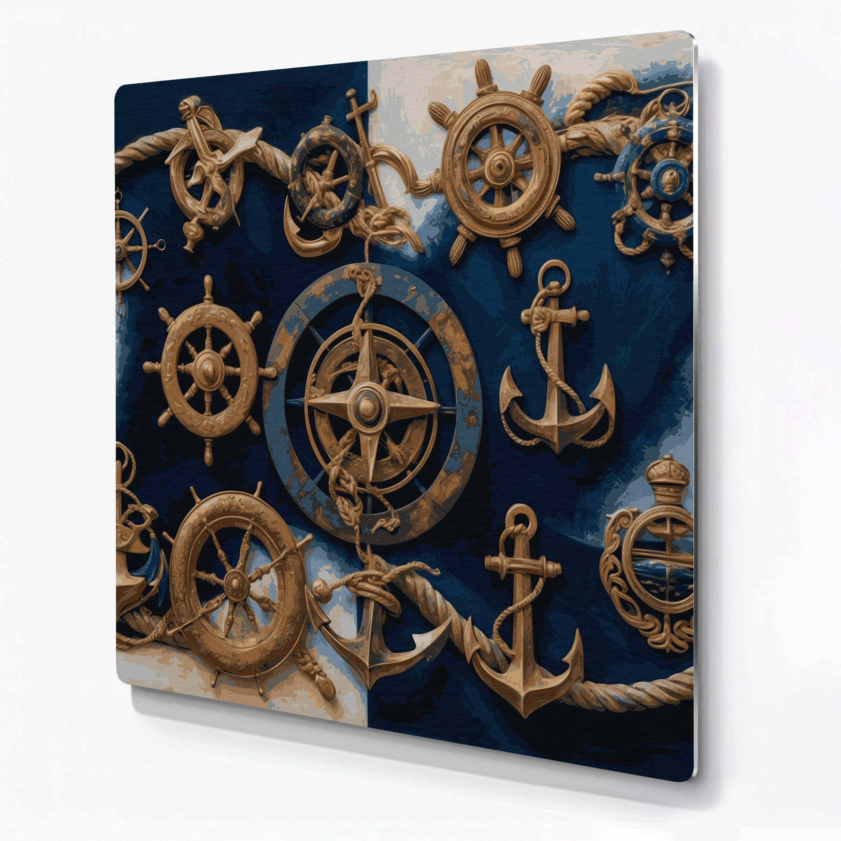 Longshore Tides Nautical Traditional Emblems Gray Metal Wall Art | Wayfair