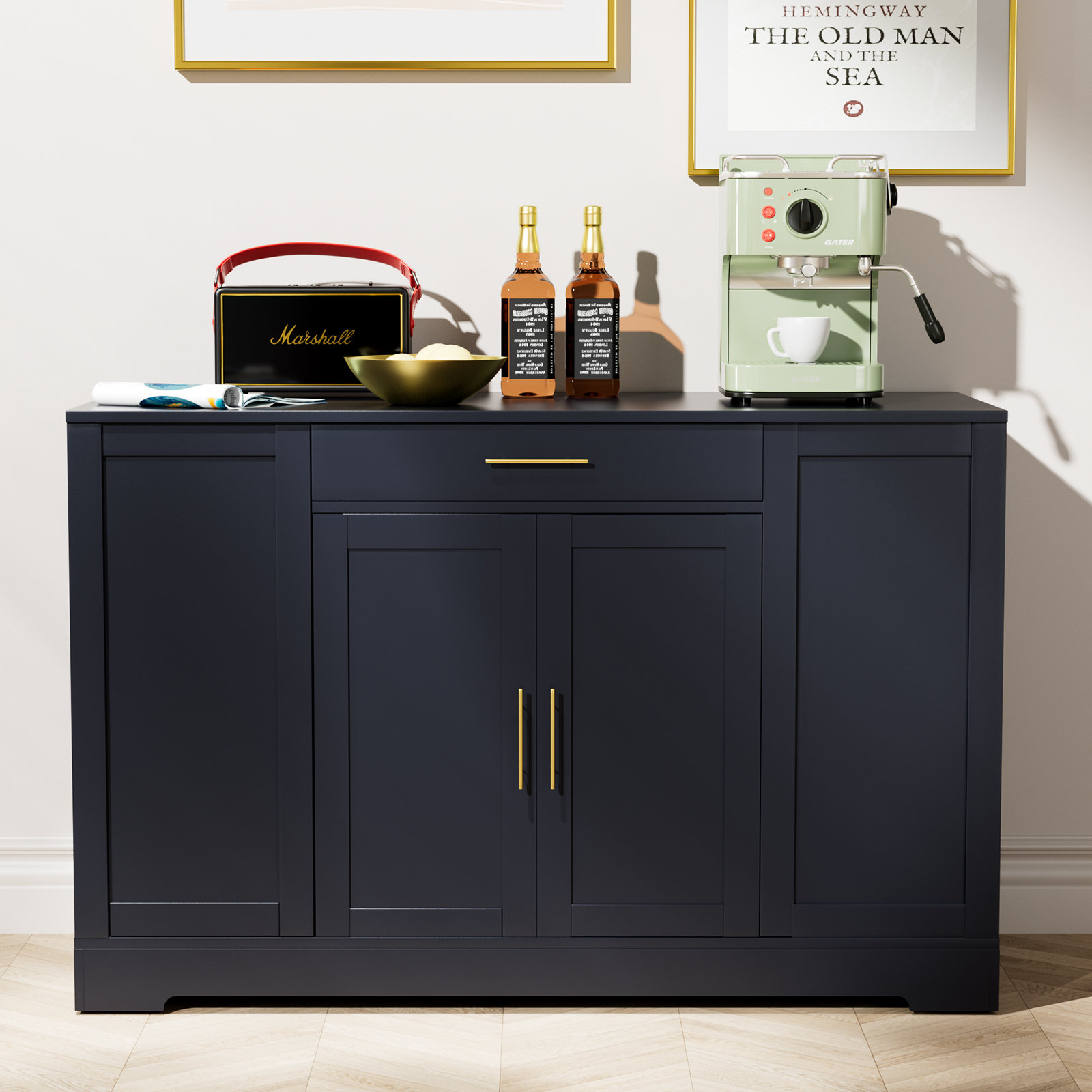 Winston Porter 53 Inch Large Kitchen Island With Tilt Out Trash Can ...