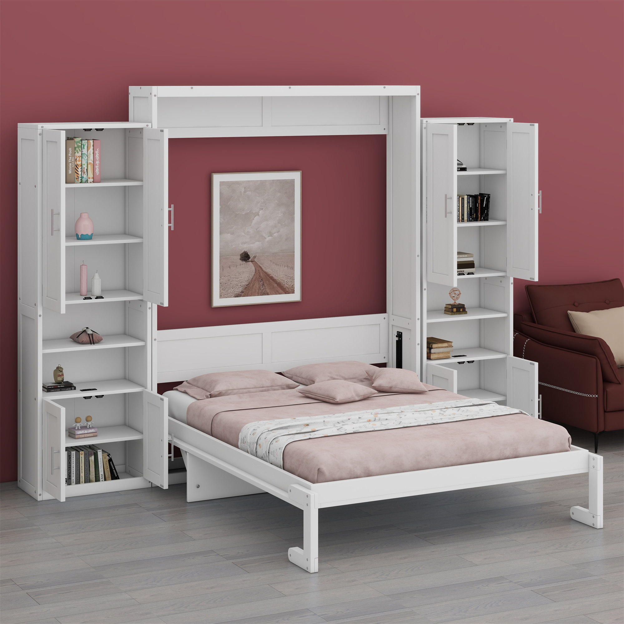 Red Barrel Studio® Murphy Bed With 2 Side Cabinet Storage Shelves ...