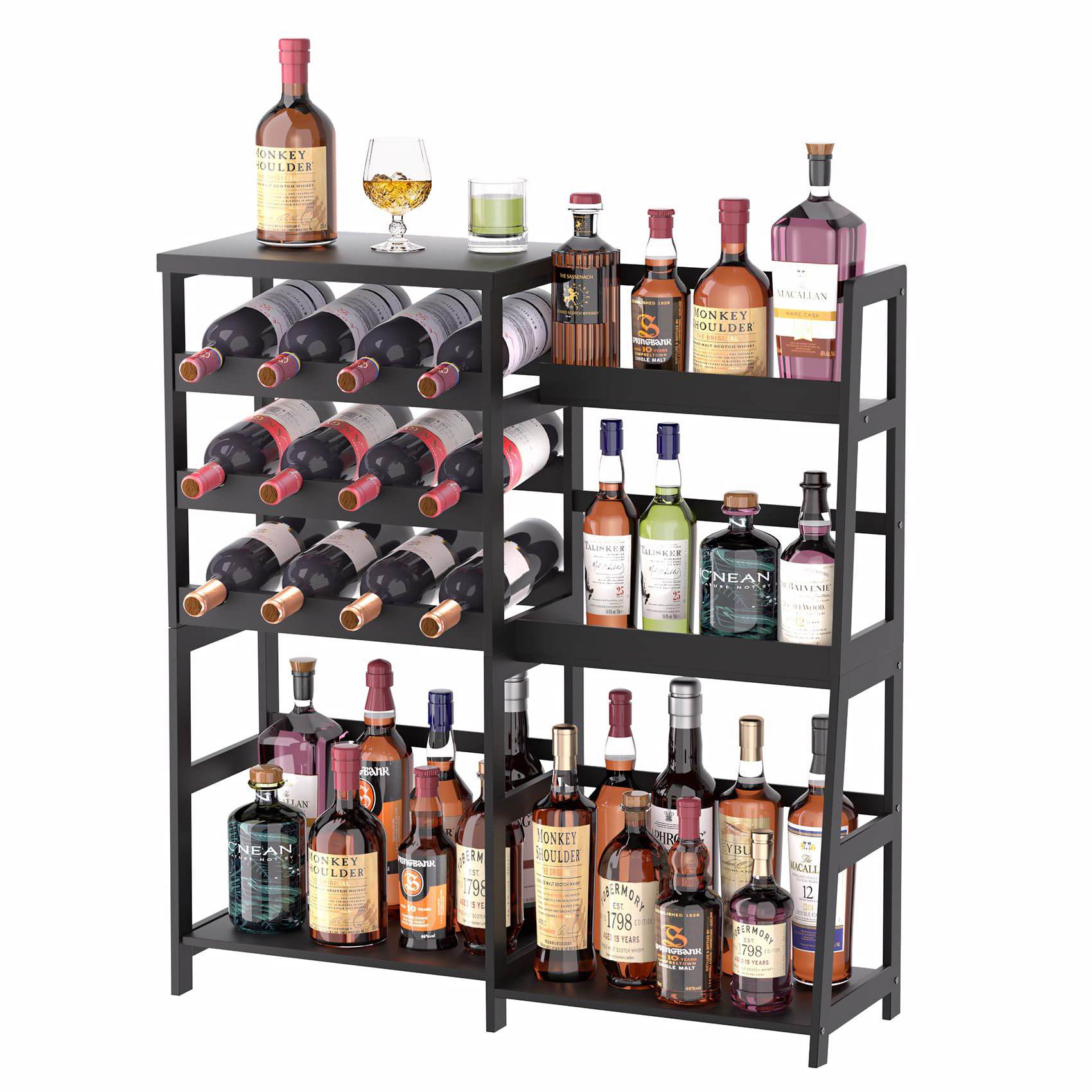 Latitude Run® Modern Bamboo Wine Rack With Mini Bar Table, 3-Tier 12 ...