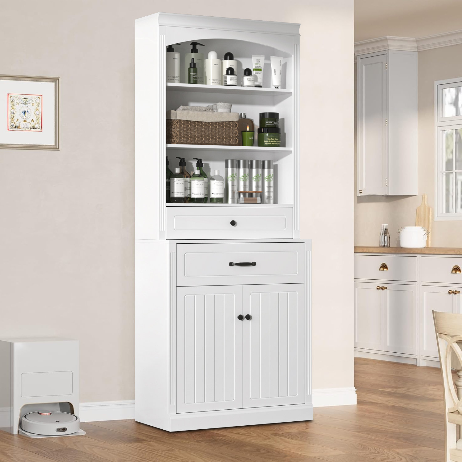 Wildon Home® Classic Tall White Storage bathroom cabinet with Arch Top ...