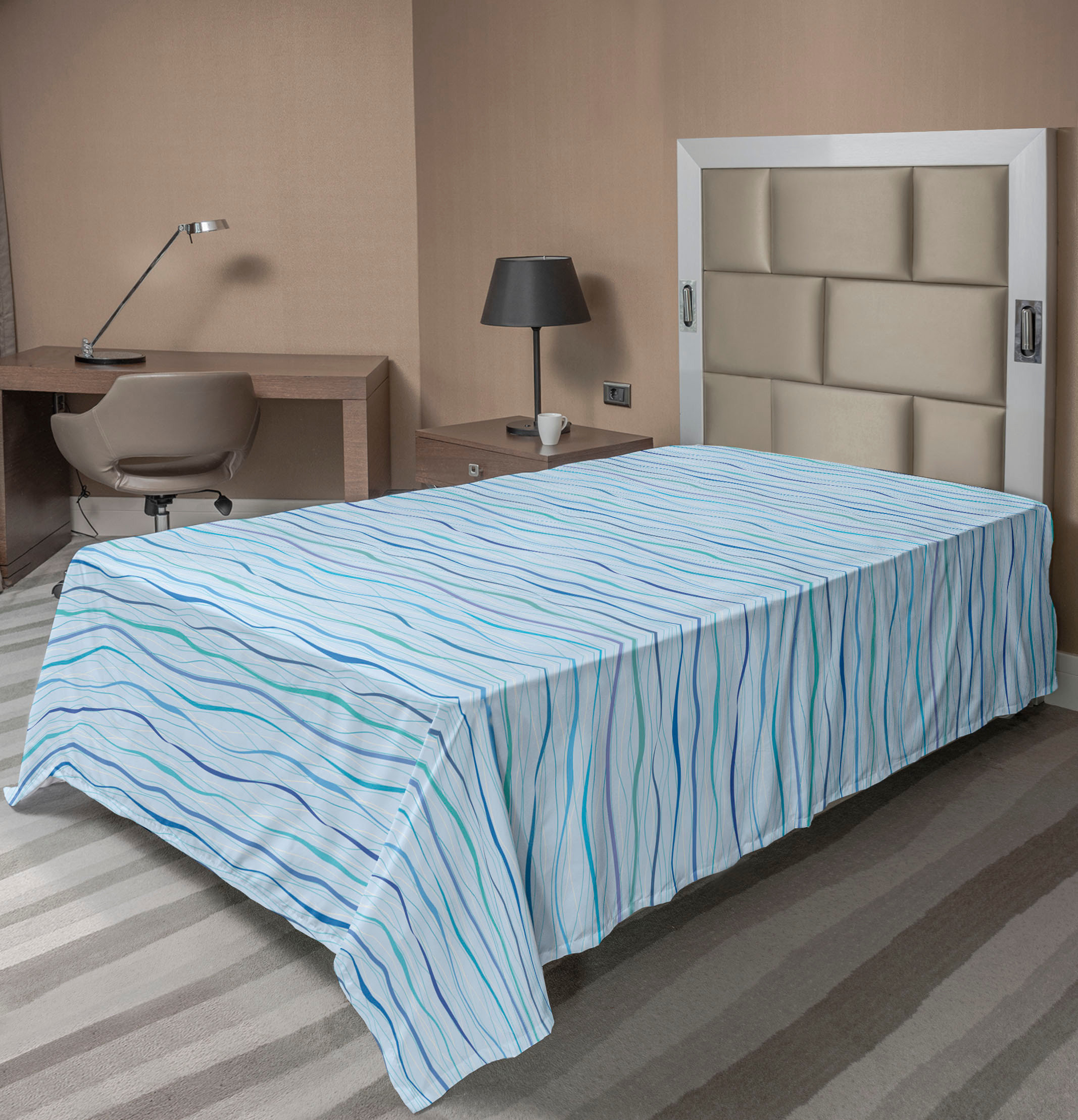 Ambesonne Ocean Waves Flat Sheet Curvy Stripes Nautical Pale Sky Blue ...