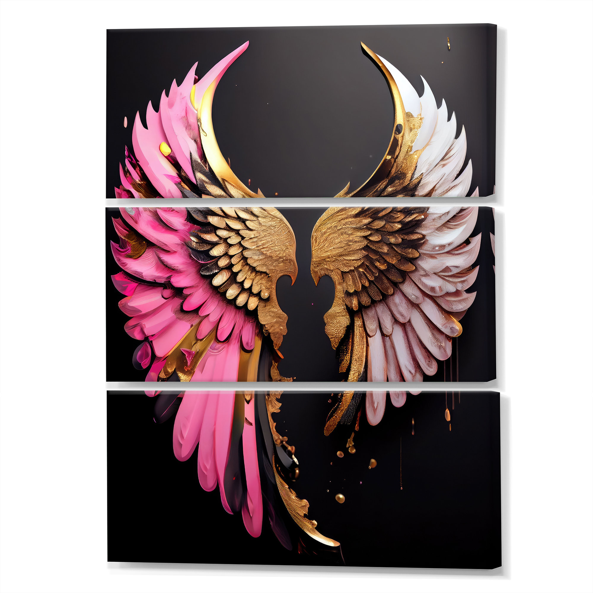 Everly Quinn Gold And Black Angel Wings III - Wings Angel Canvas Wall ...