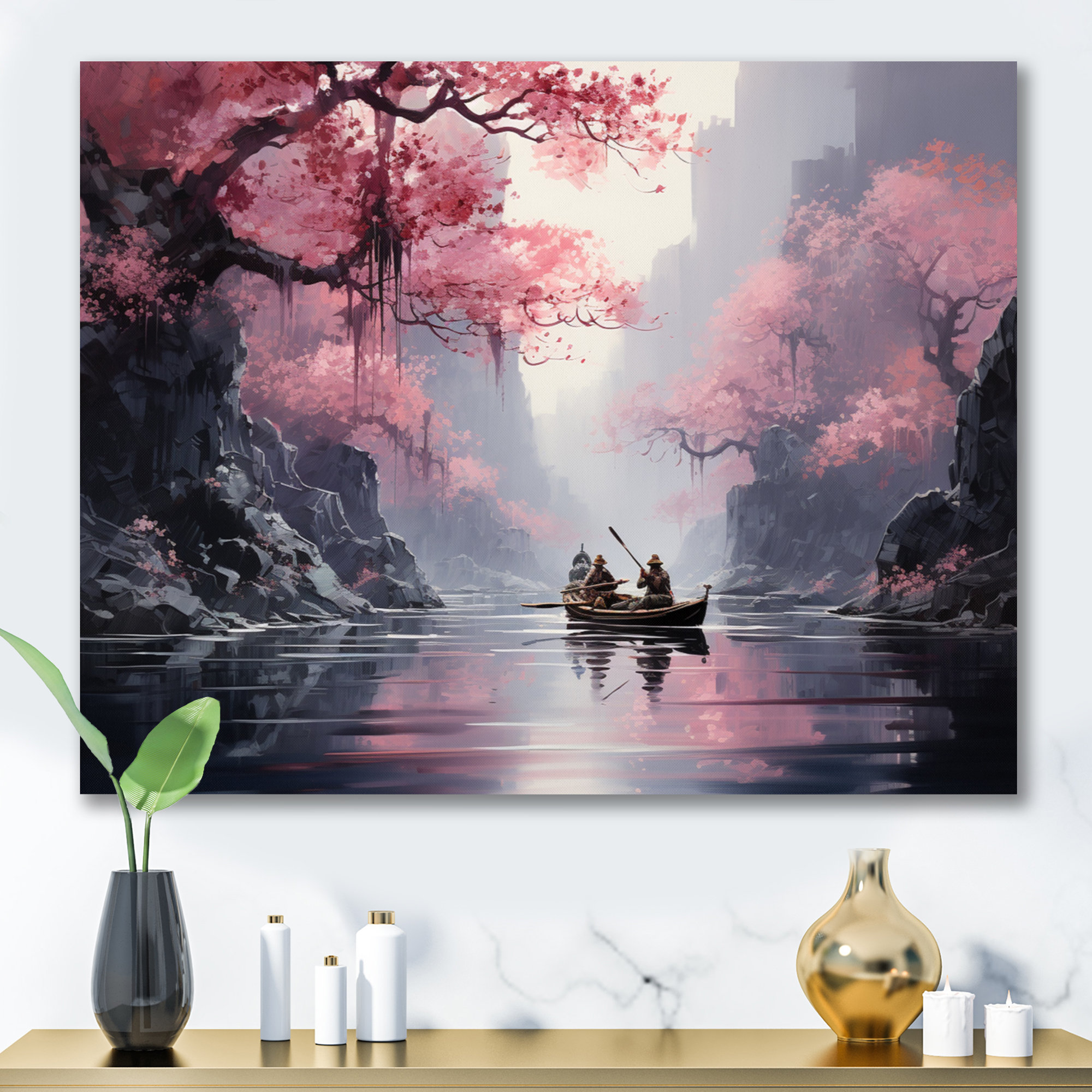 Millwood Pines Pink Vietnam Tam Coc River Boat II On Canvas Print | Wayfair
