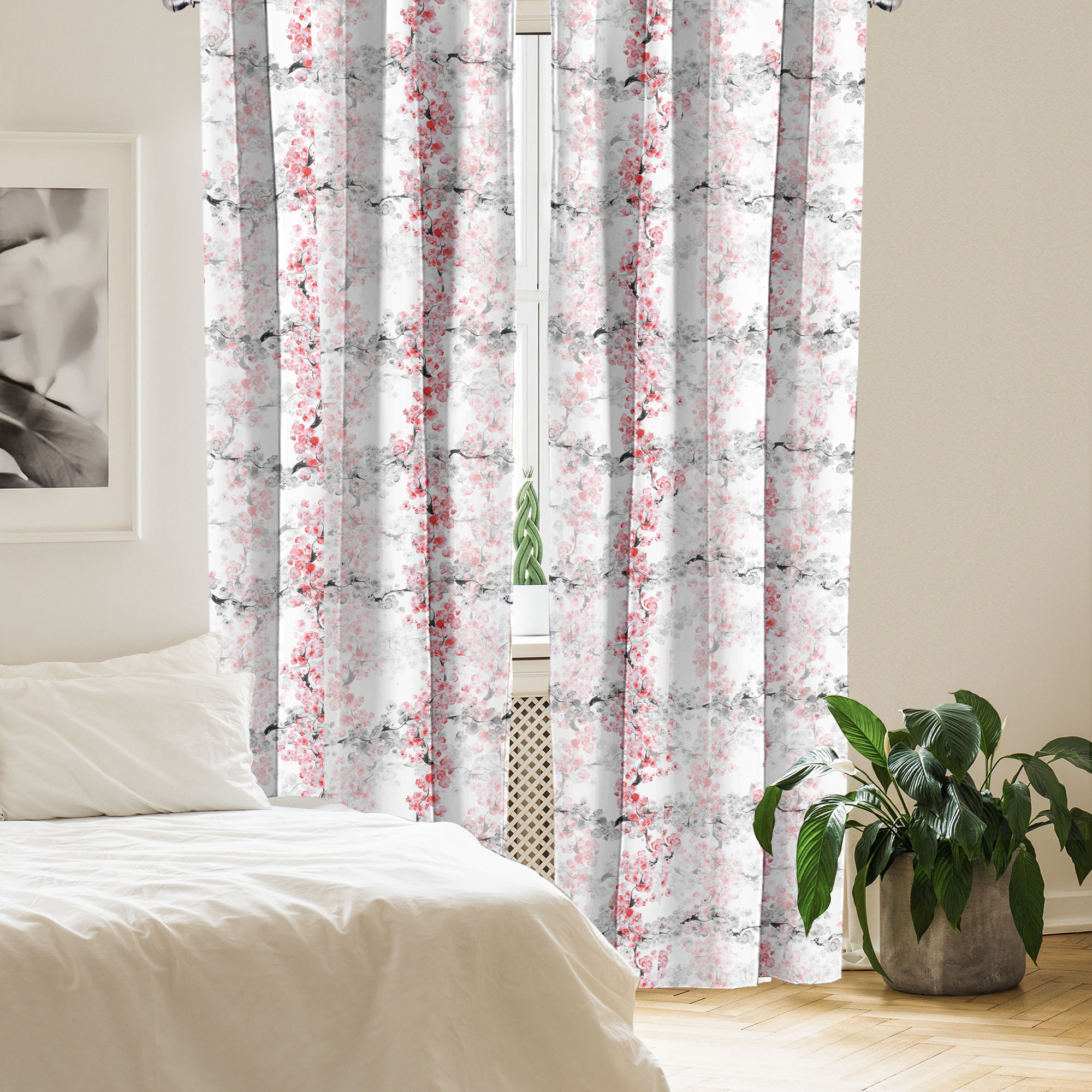 East Urban Home Japanese Curtains Overlapping Sakura Flowers Pair of ...