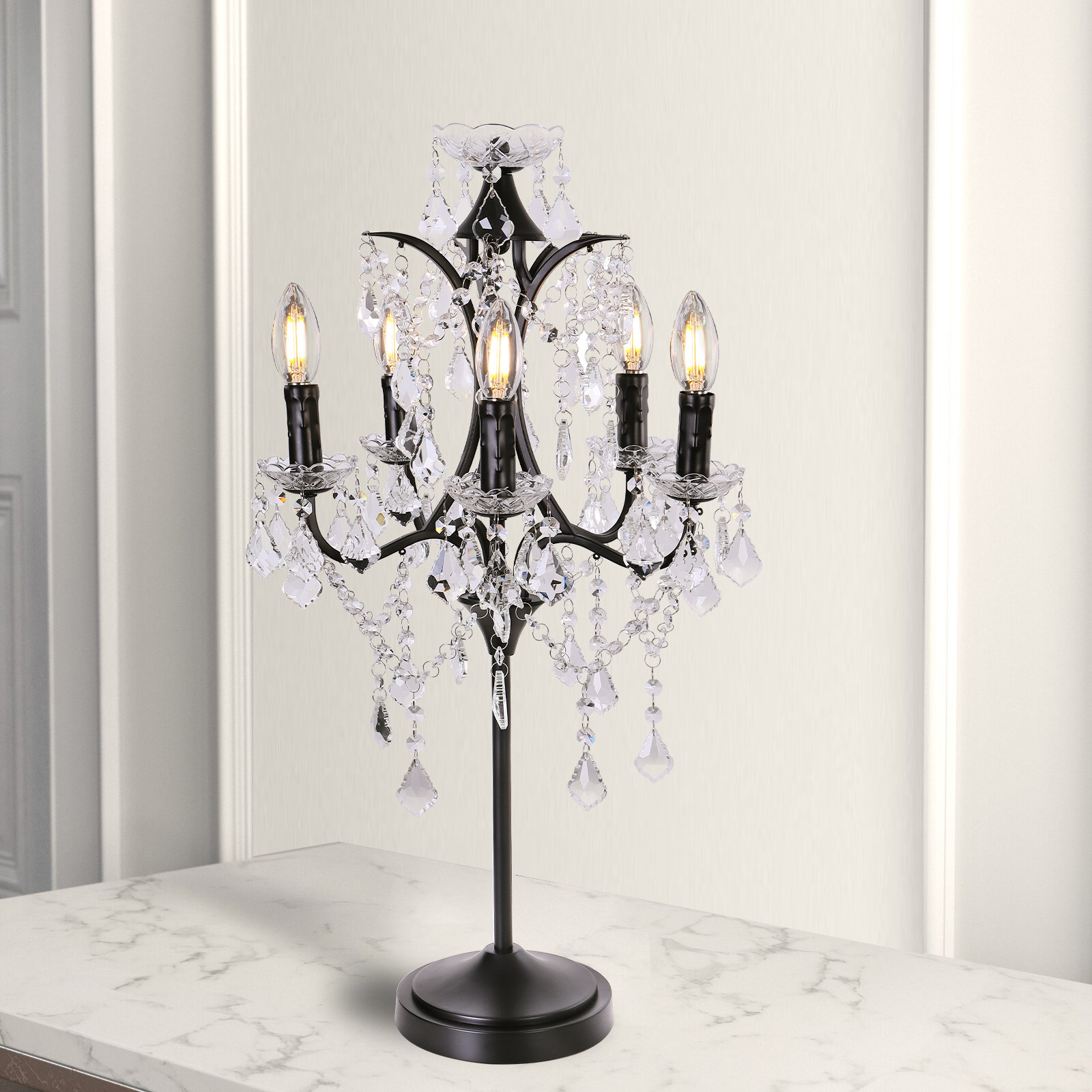 Rosdorf Park 5-light Farmhouse Tranditional Crystal Table Lamp Black ...
