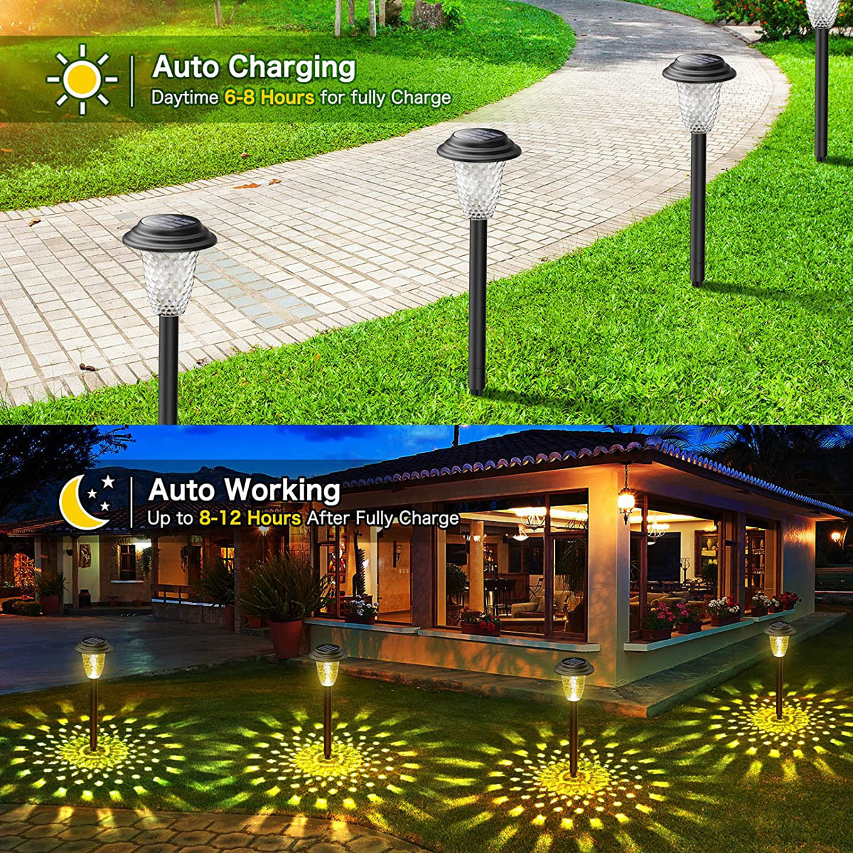 BUCASA Black Low Voltage Solar Powered Integrated LED Pathway Light ...