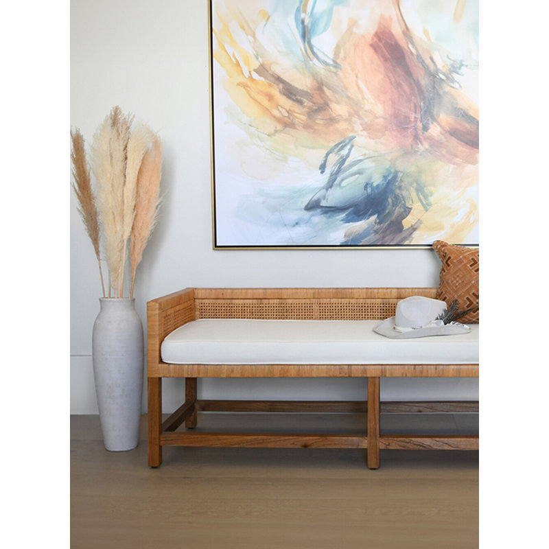 Worlds Away Monterey Cane Bench with Linen Cushion | Wayfair
